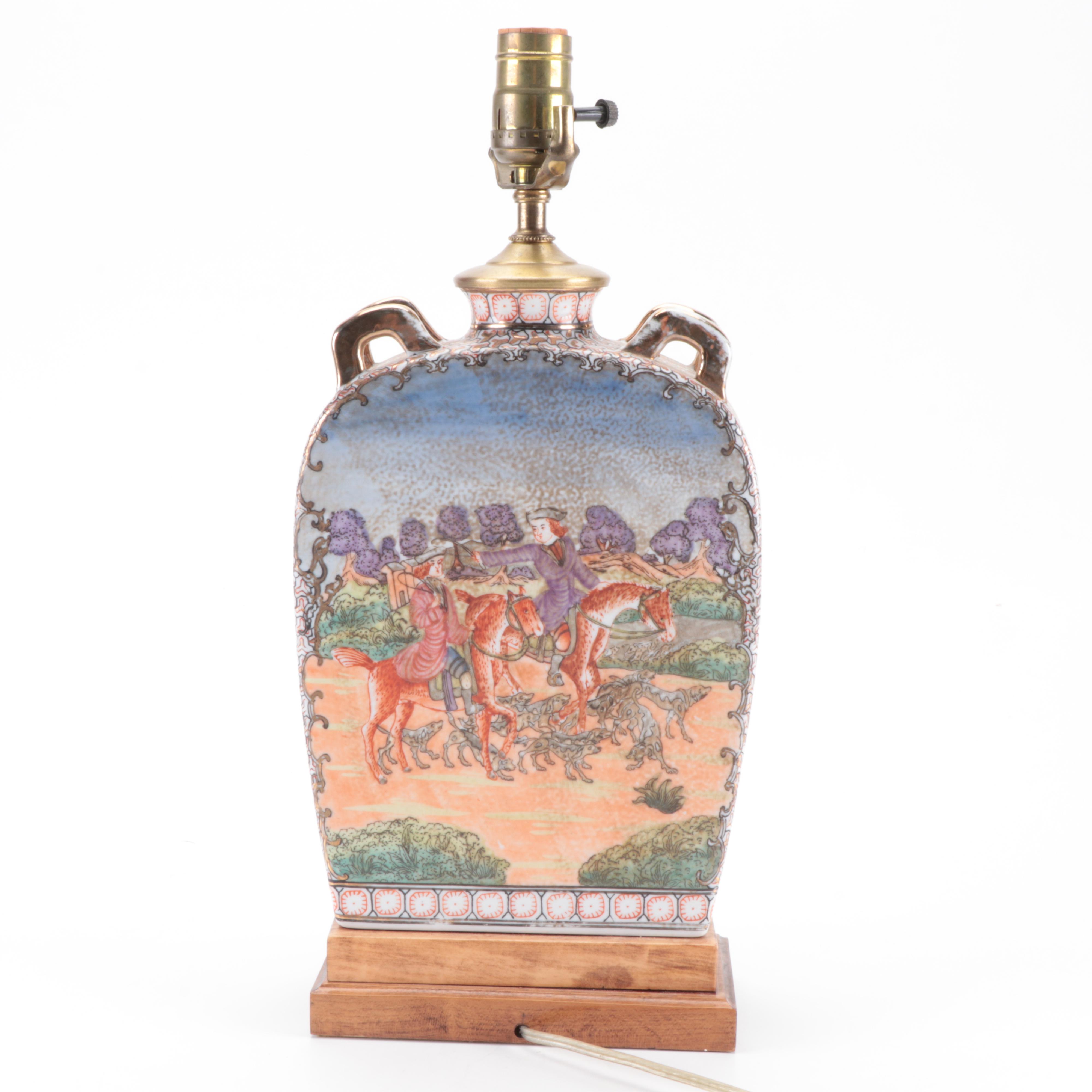 Chinese Painted Porcelain Hunt Scene Lamp | EBTH