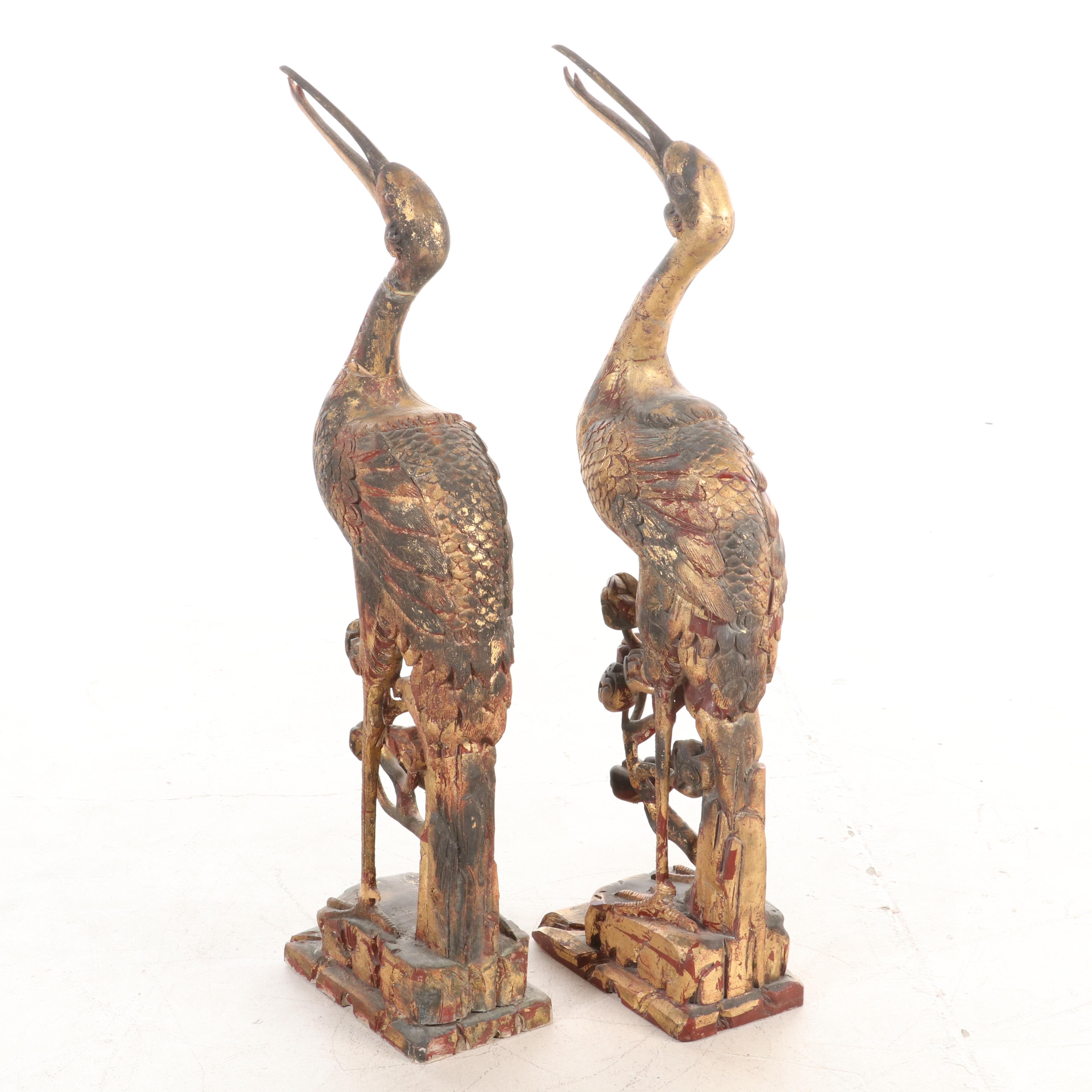 Chinese Gilt Wood Cranes, Circa 2000 | EBTH