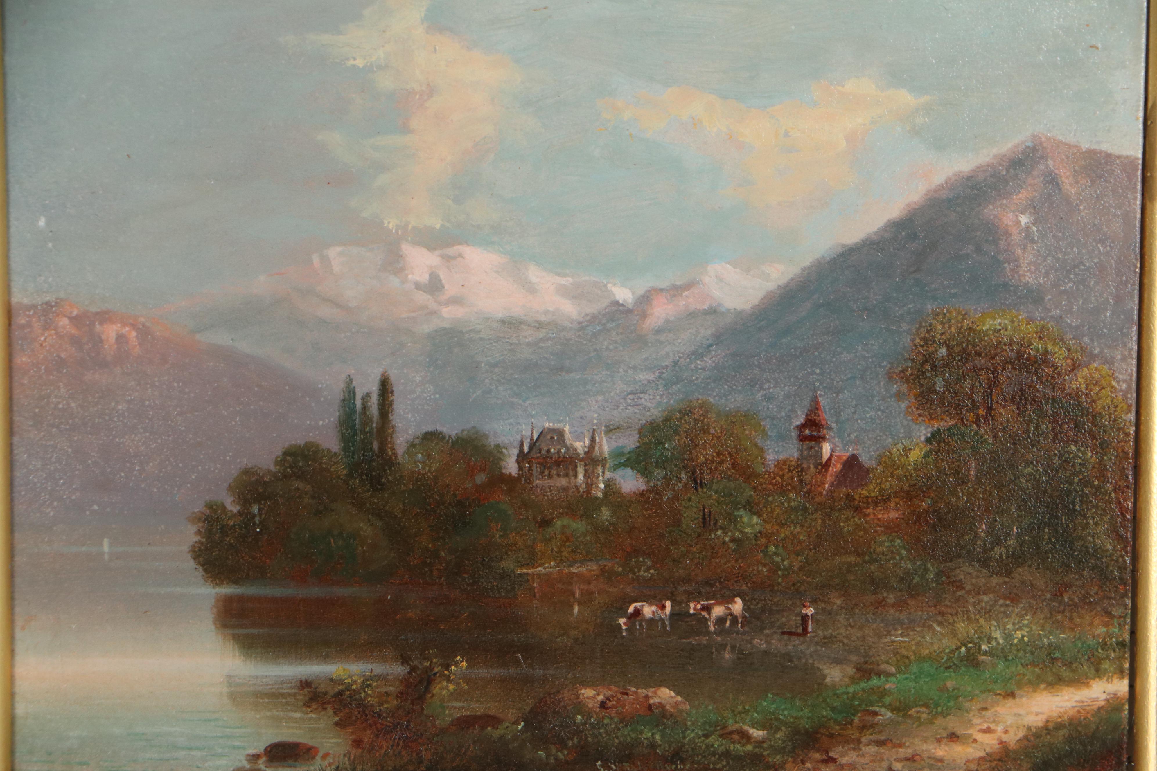 Oil Painting Attributed to Gottfried Stahly-Rychen of Lake Thun, 1905 ...