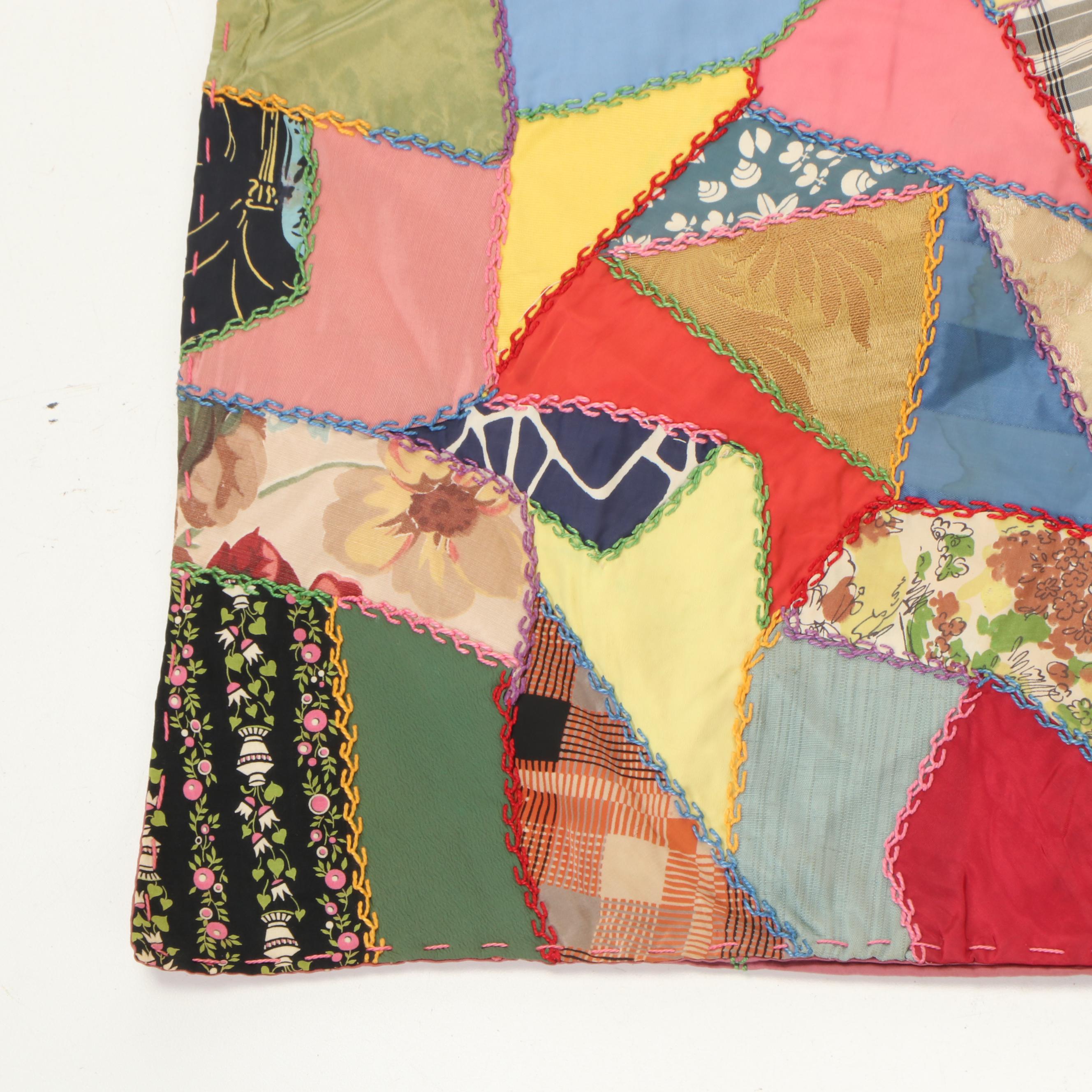 Handmade Pieced and Embroidered Crazy Quilt, Early 20th Century | EBTH