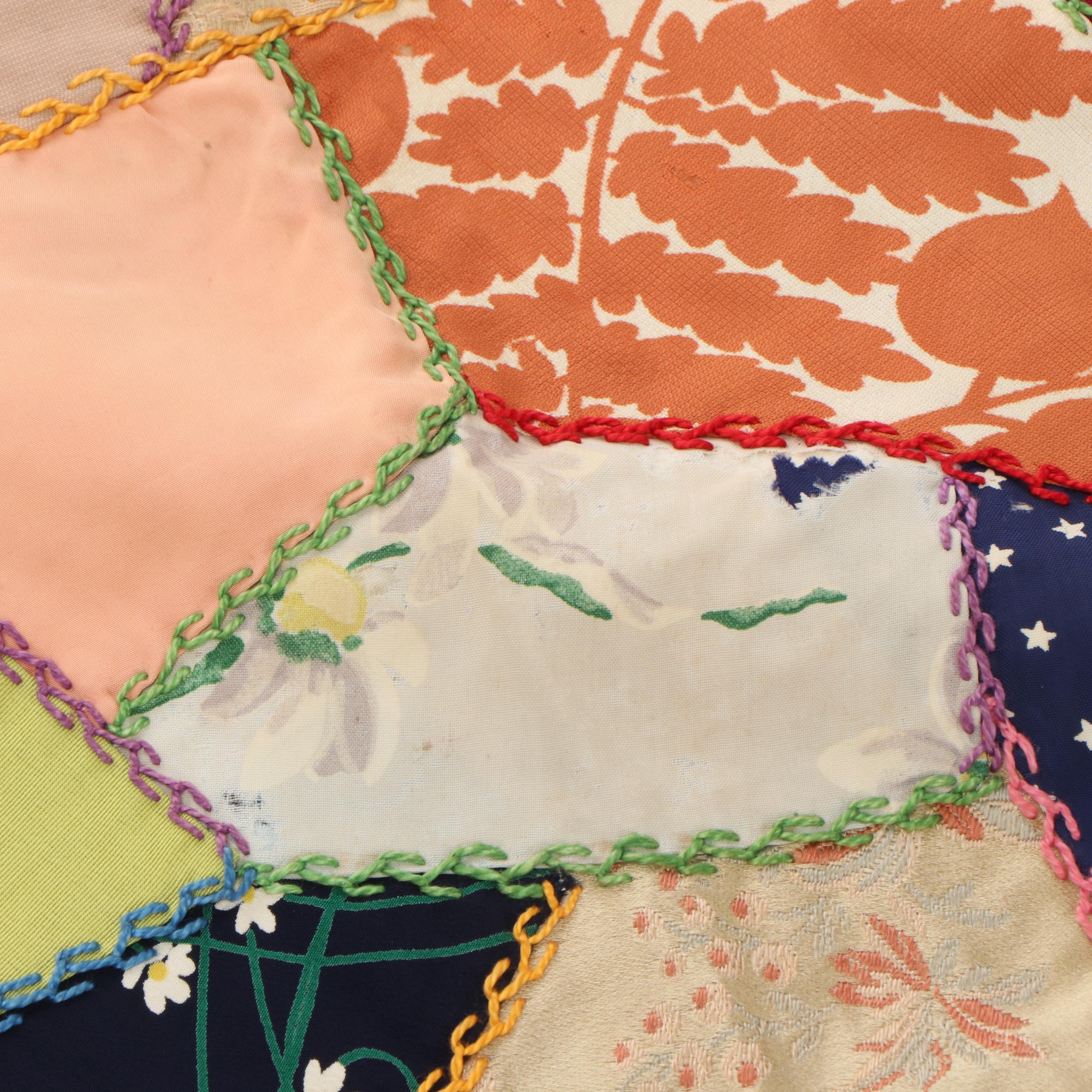 Handmade Pieced and Embroidered Crazy Quilt, Early 20th Century | EBTH