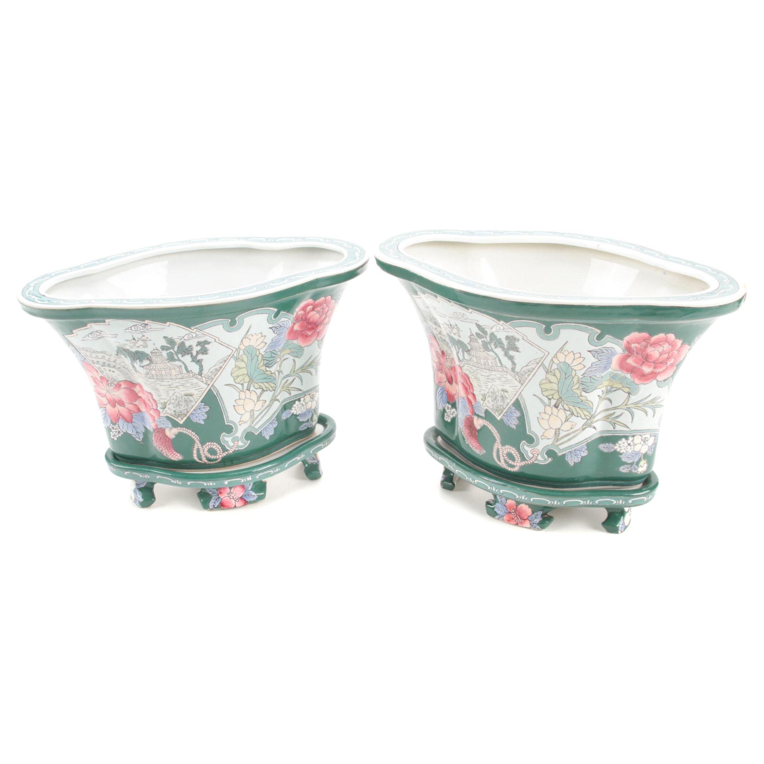Japanese Imari Style Asymmetrical Quatrefoil Ceramic Planters | EBTH