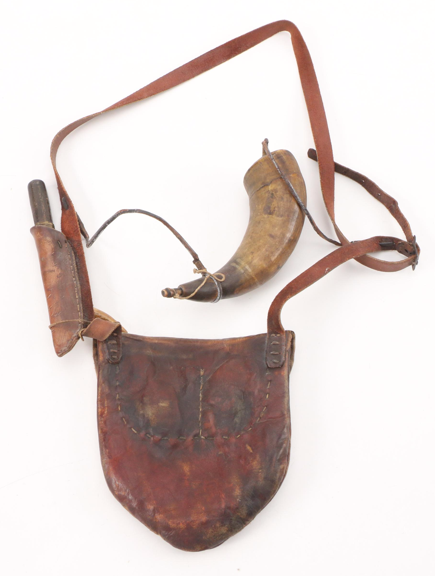 Leather Hunting Pouches with Scabbards, Knives and Powder Horns | EBTH
