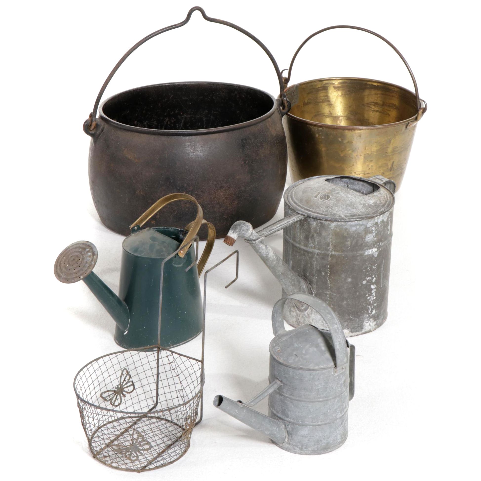 Galvanized Watering Can, Cast iron Bucket, Wire Planter and More | EBTH