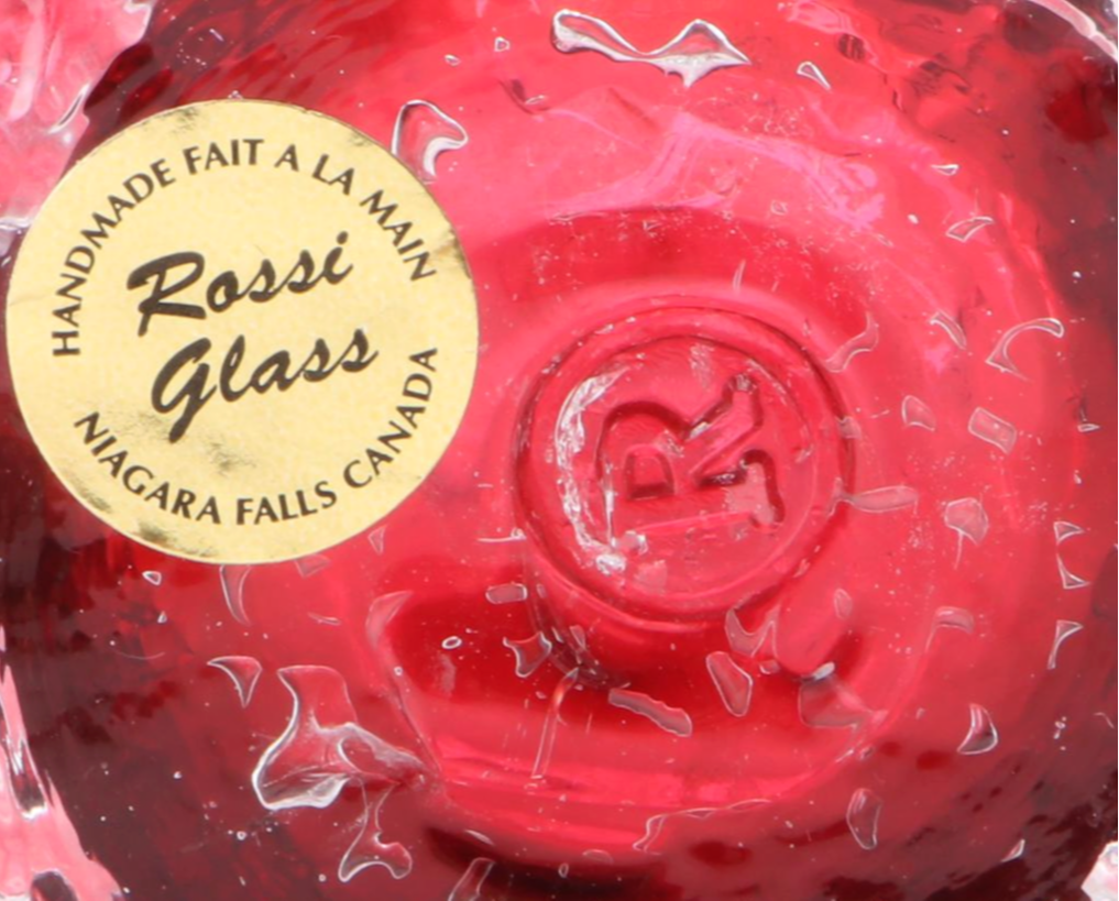 Rossi Glass Niagara Falls Blown with Applied Rigaree Cranberry Footed ...