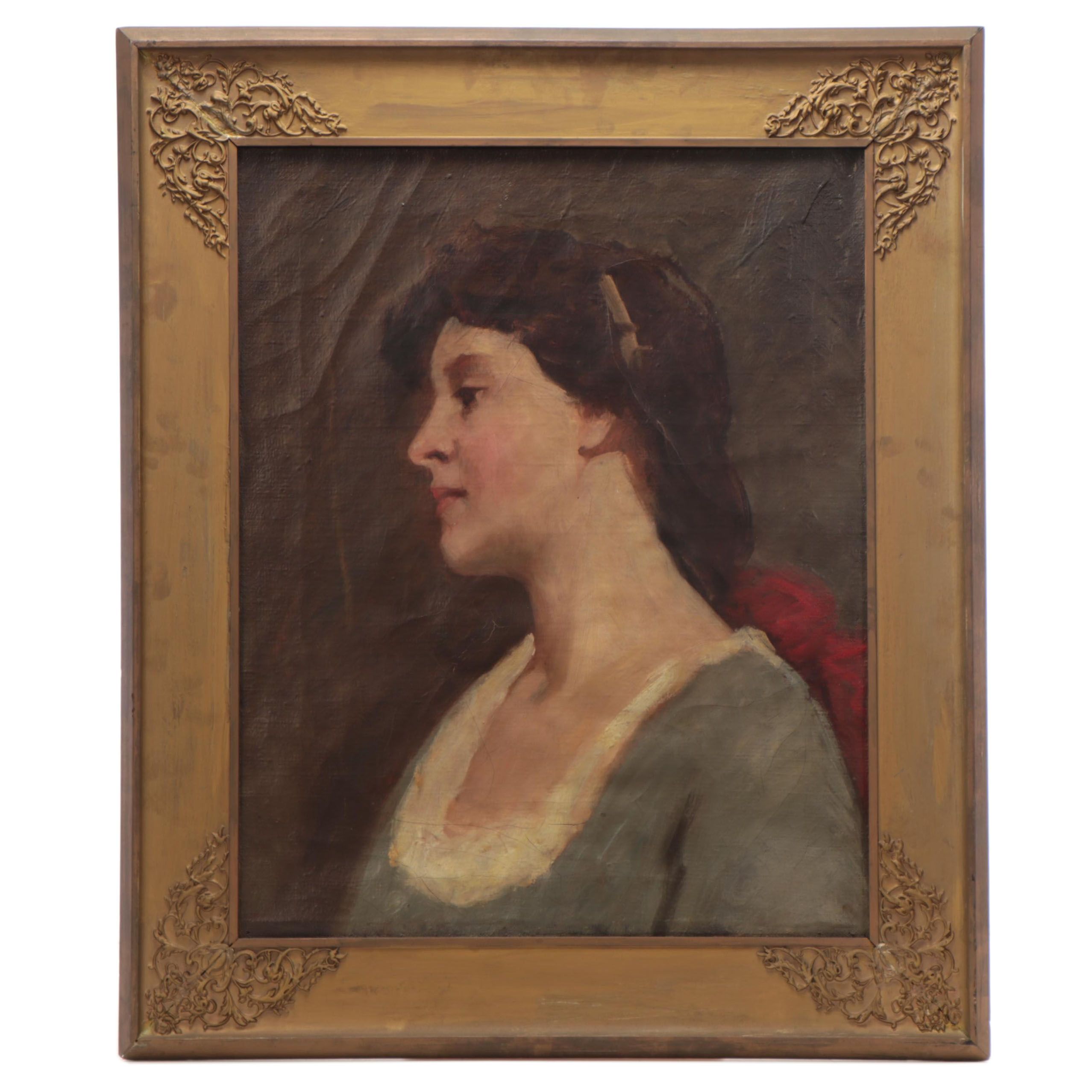 American School Portrait Oil Painting, Late 19th Century | EBTH