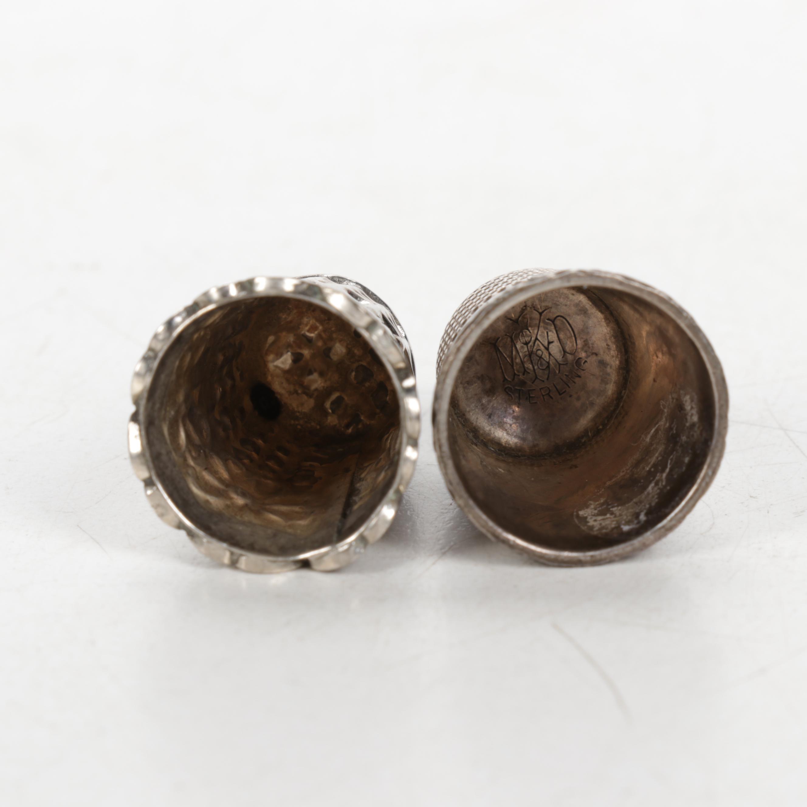 Tagua Nut Sewing Egg and Thimble Holder, Sterling Thimbles and Bone ...