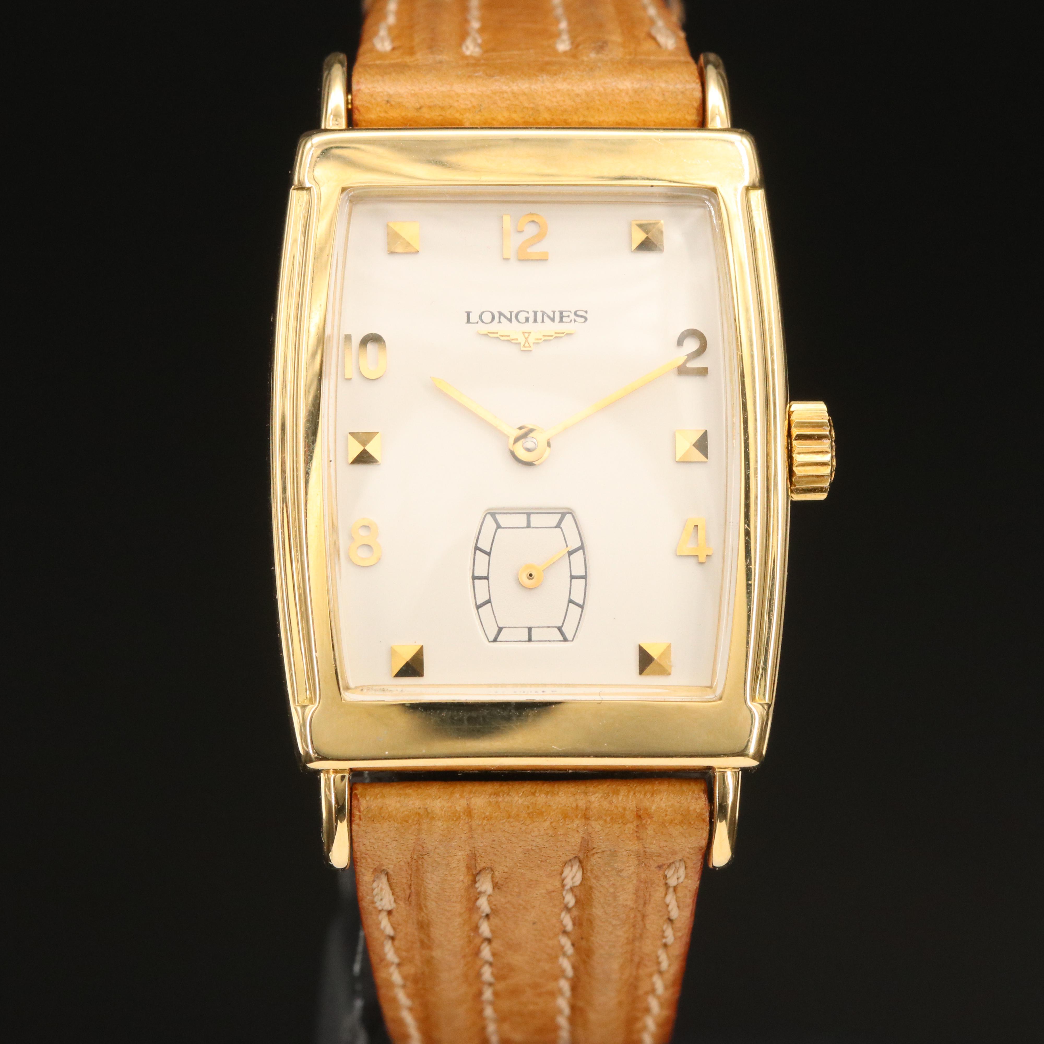 18K Longines Tank Style Stem Wind Wristwatch | EBTH