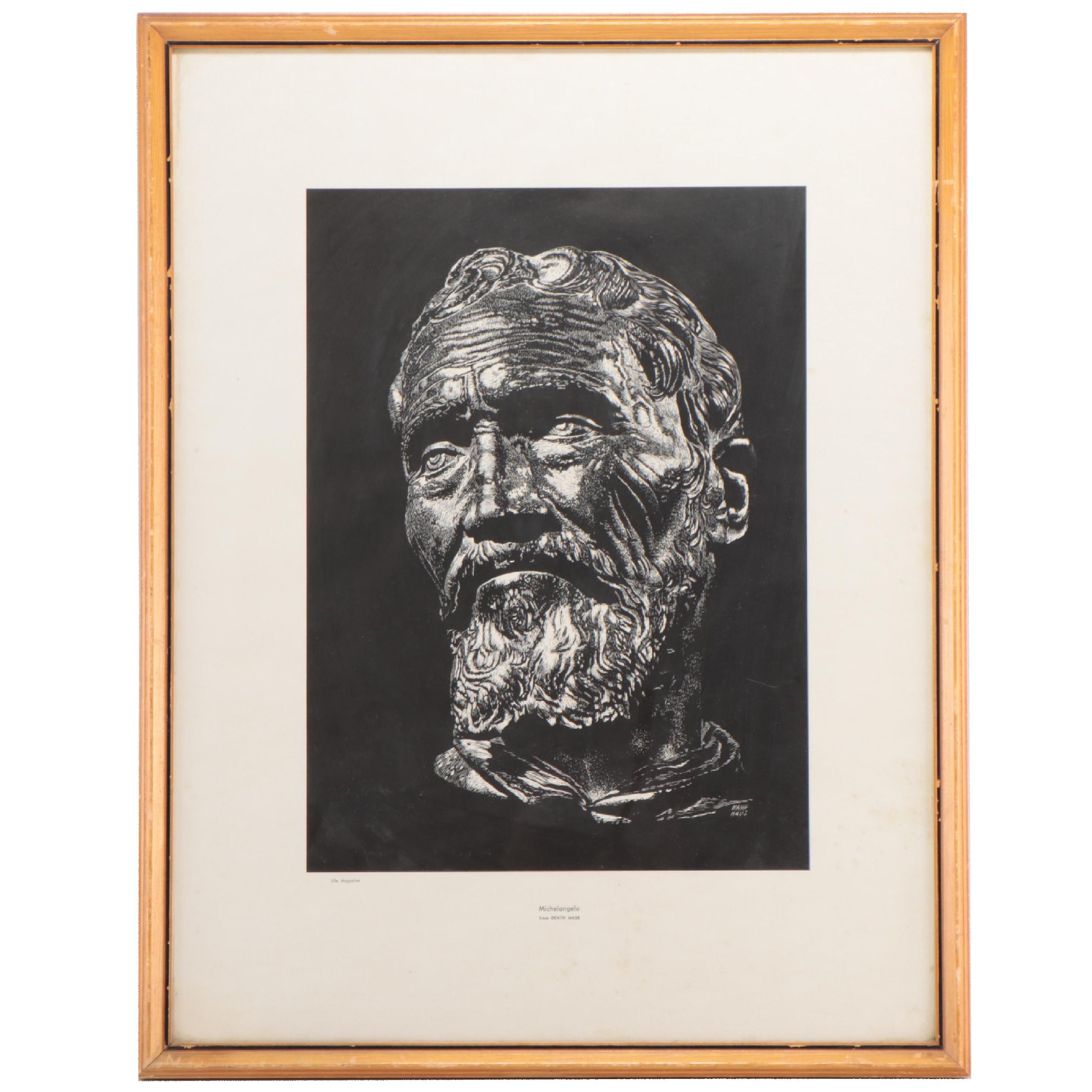 Wood Engraving "Michelangelo from Death Mask" | EBTH