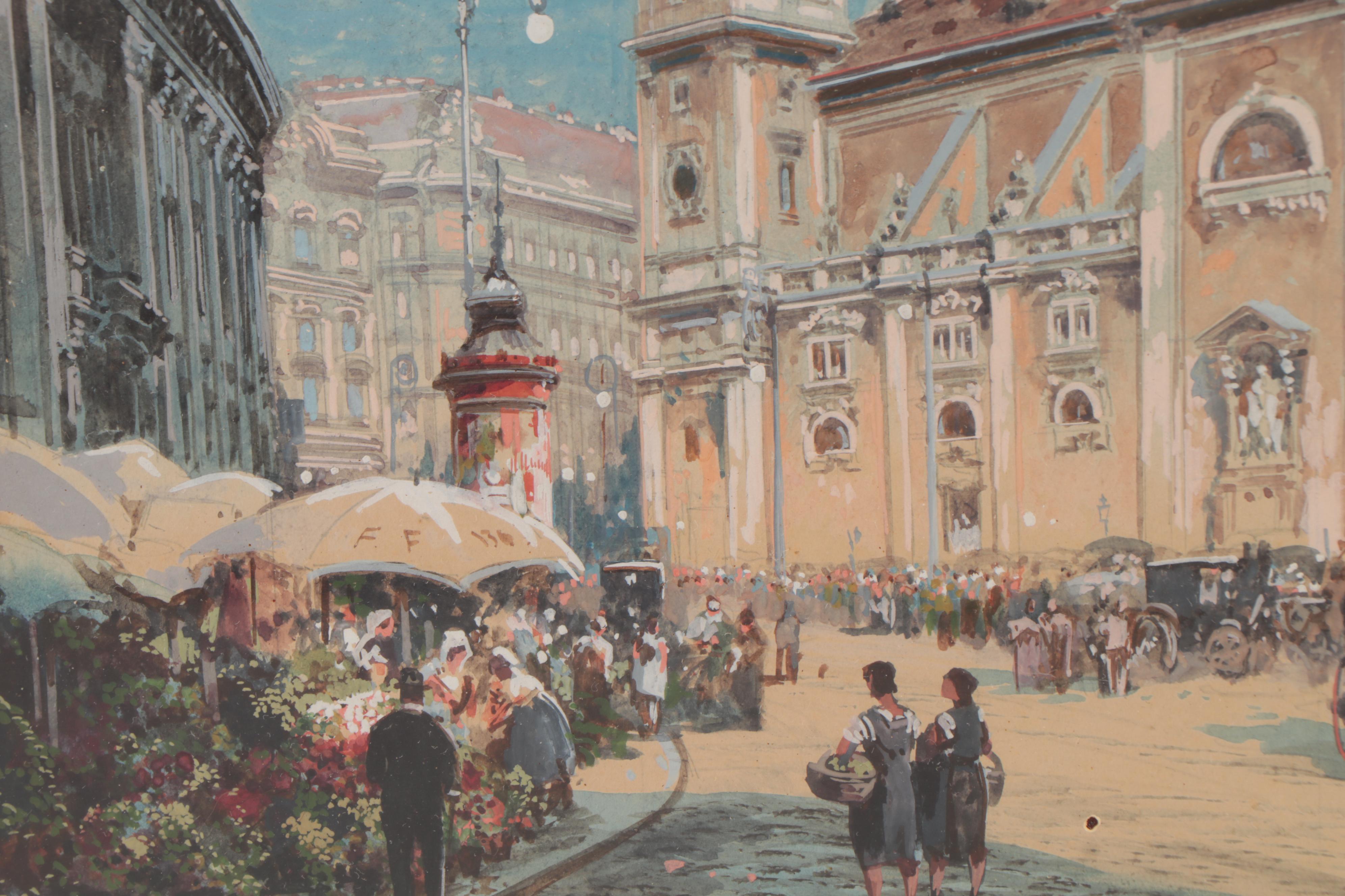 Friedrich Frank Gouache and Watercolor Painting "Wien-Freiung" | EBTH