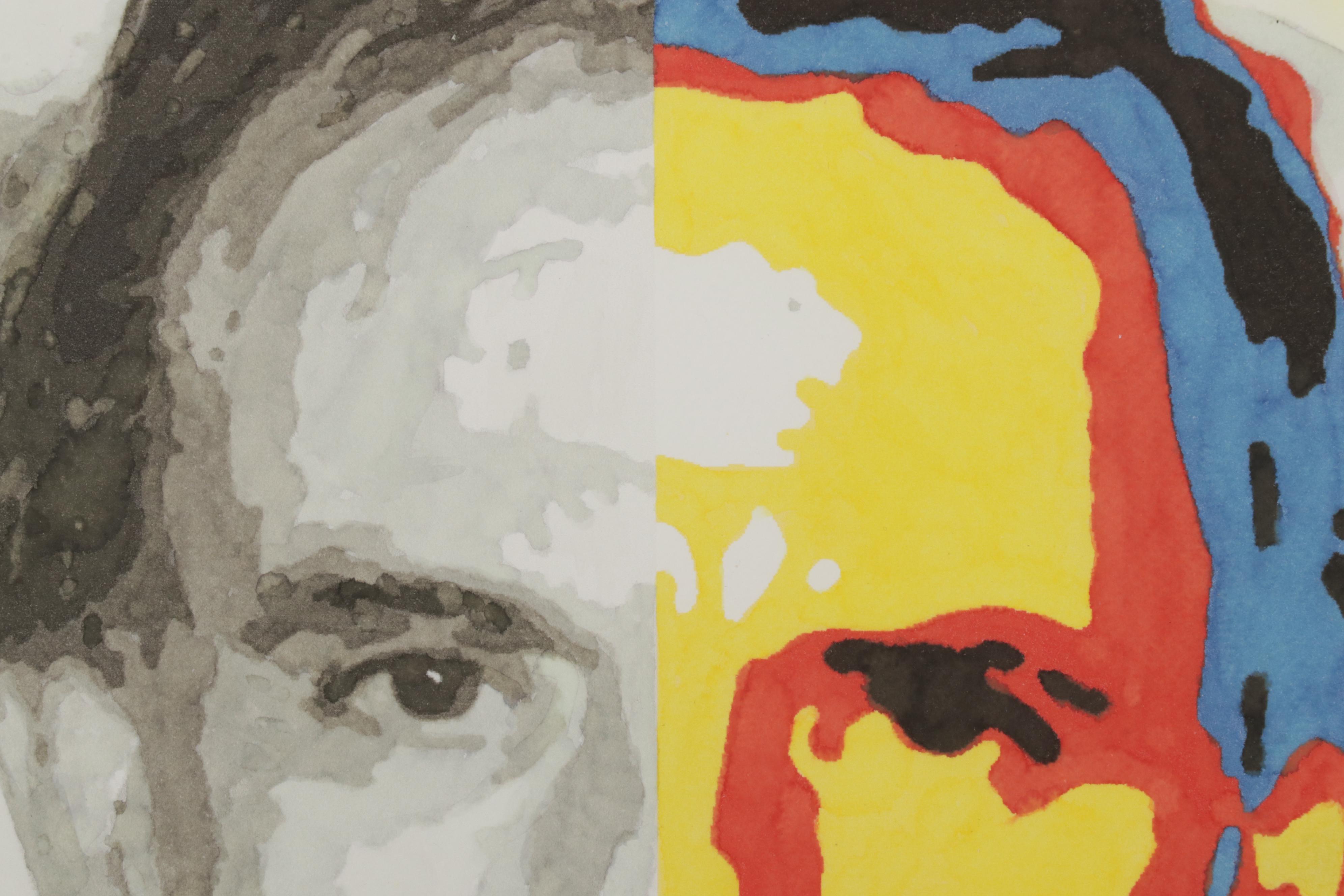 Chuckles Rzeppa Watercolor Painting Over Giclée of Peter Max, 21st ...