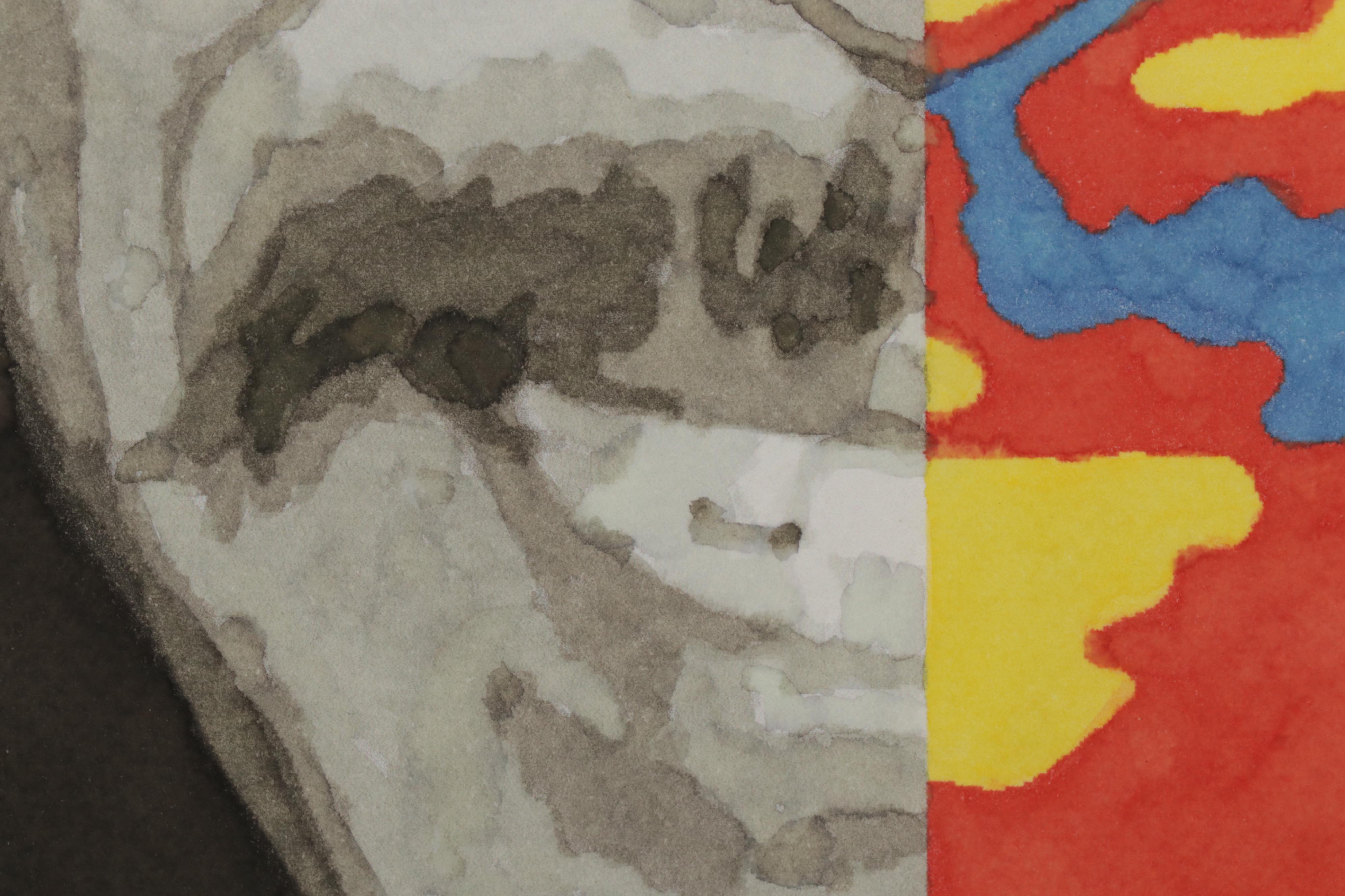 Chuckles Rzeppa Watercolor Painting Over Giclée of Peter Max, 21st ...