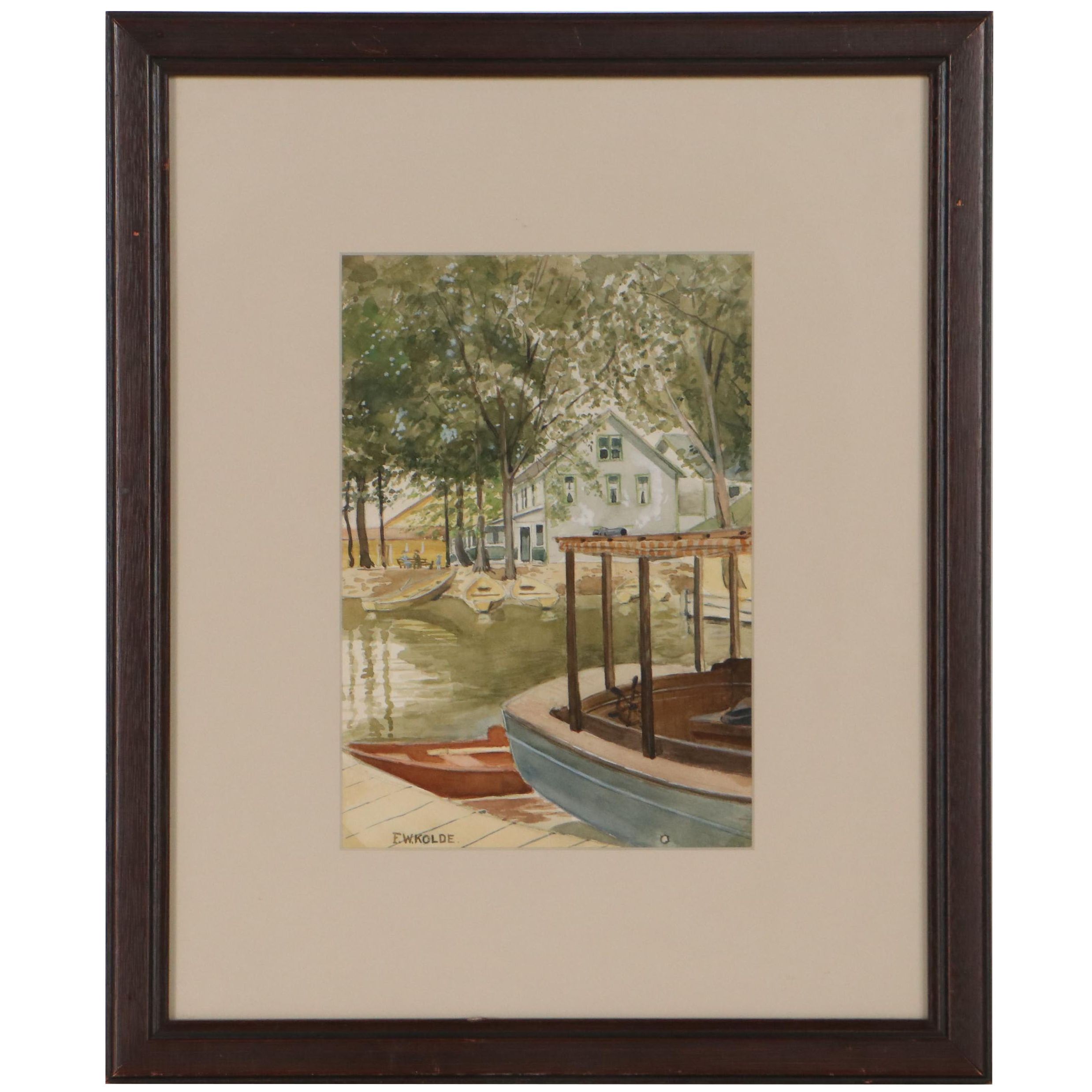 Frederick Kolde Genre Lakeside Watercolor Painting | EBTH