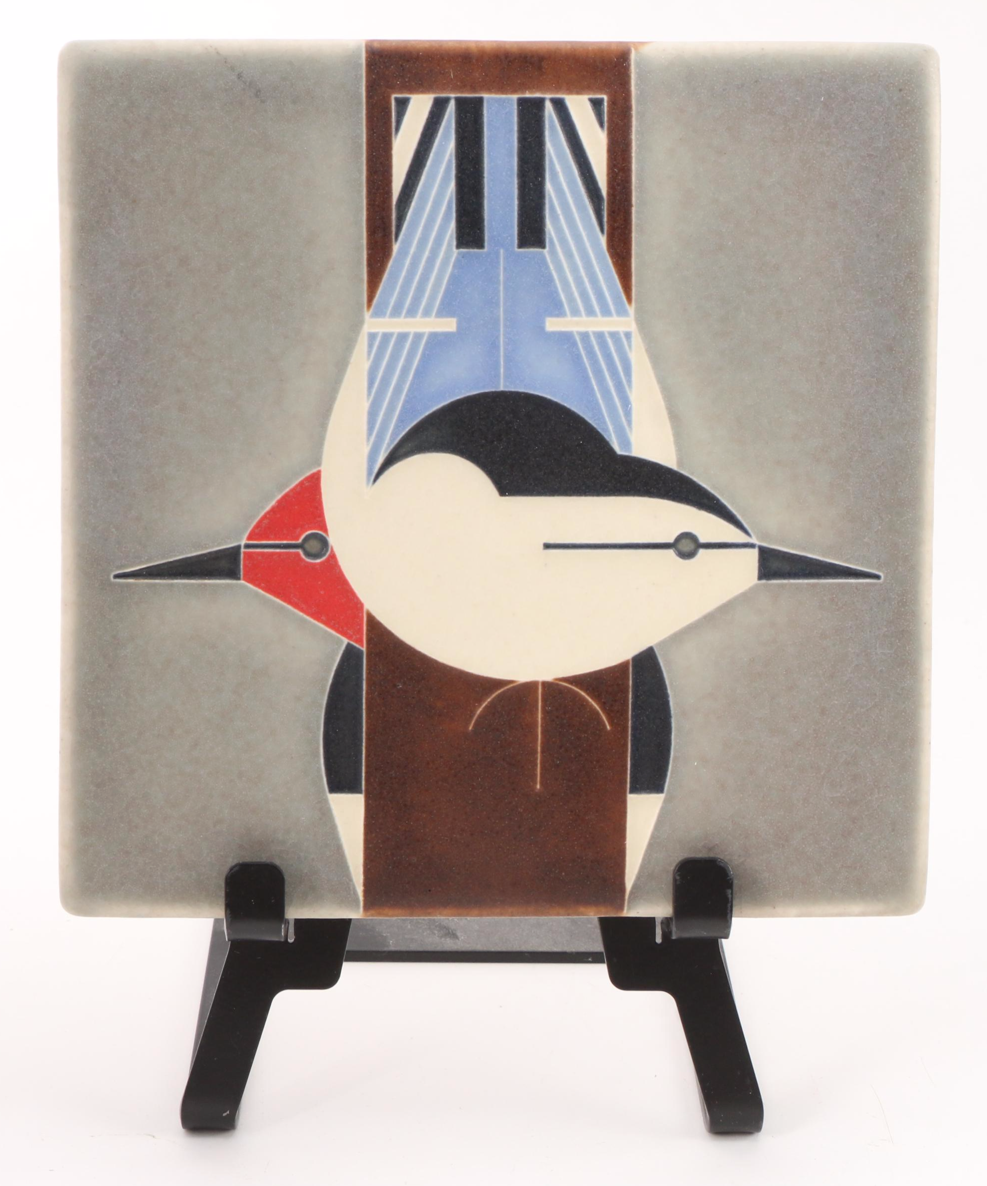 Nawal Motawi "Charley Harper" Minimal Realist Glazed Ceramic Tile with ...