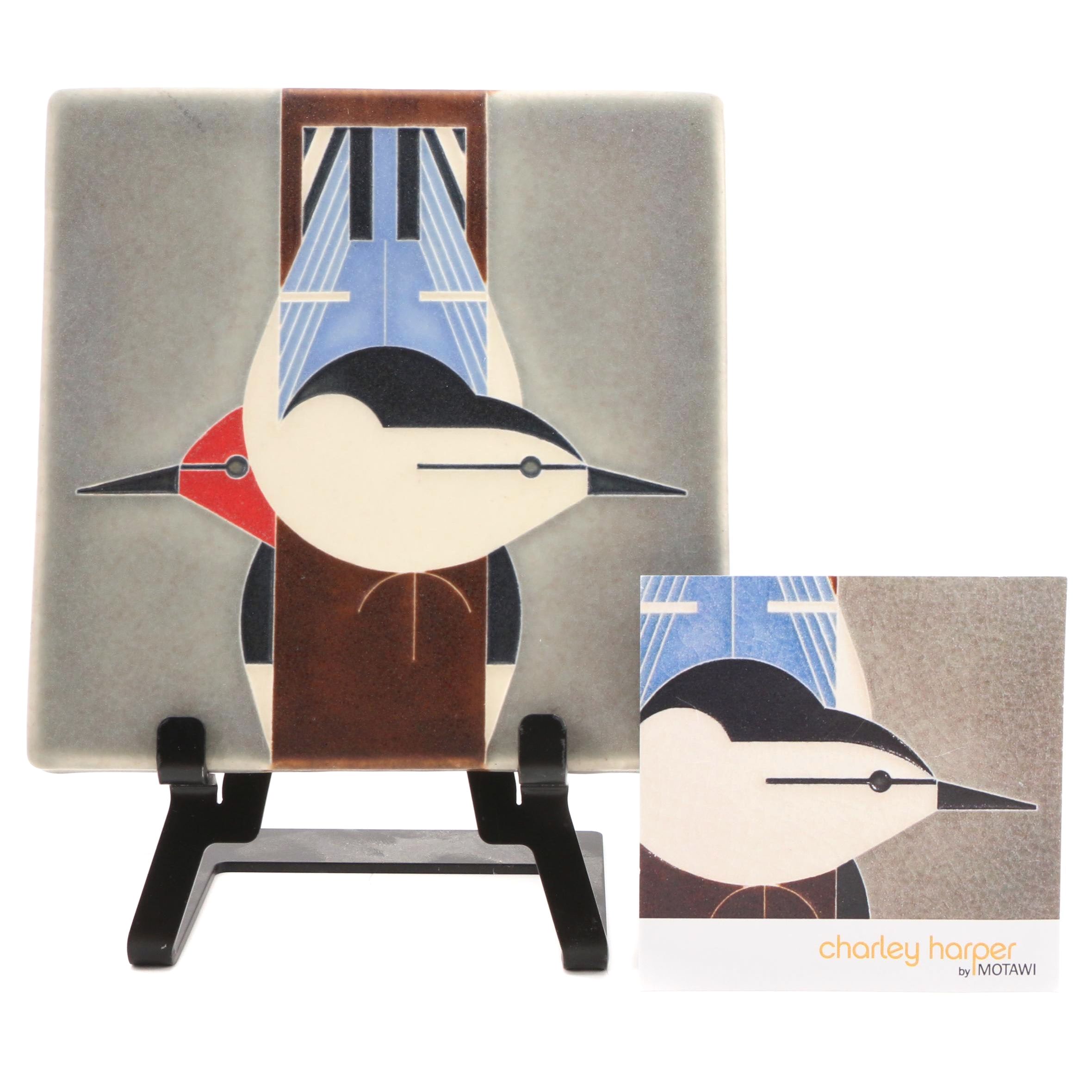 Nawal Motawi "Charley Harper" Minimal Realist Glazed Ceramic Tile with ...