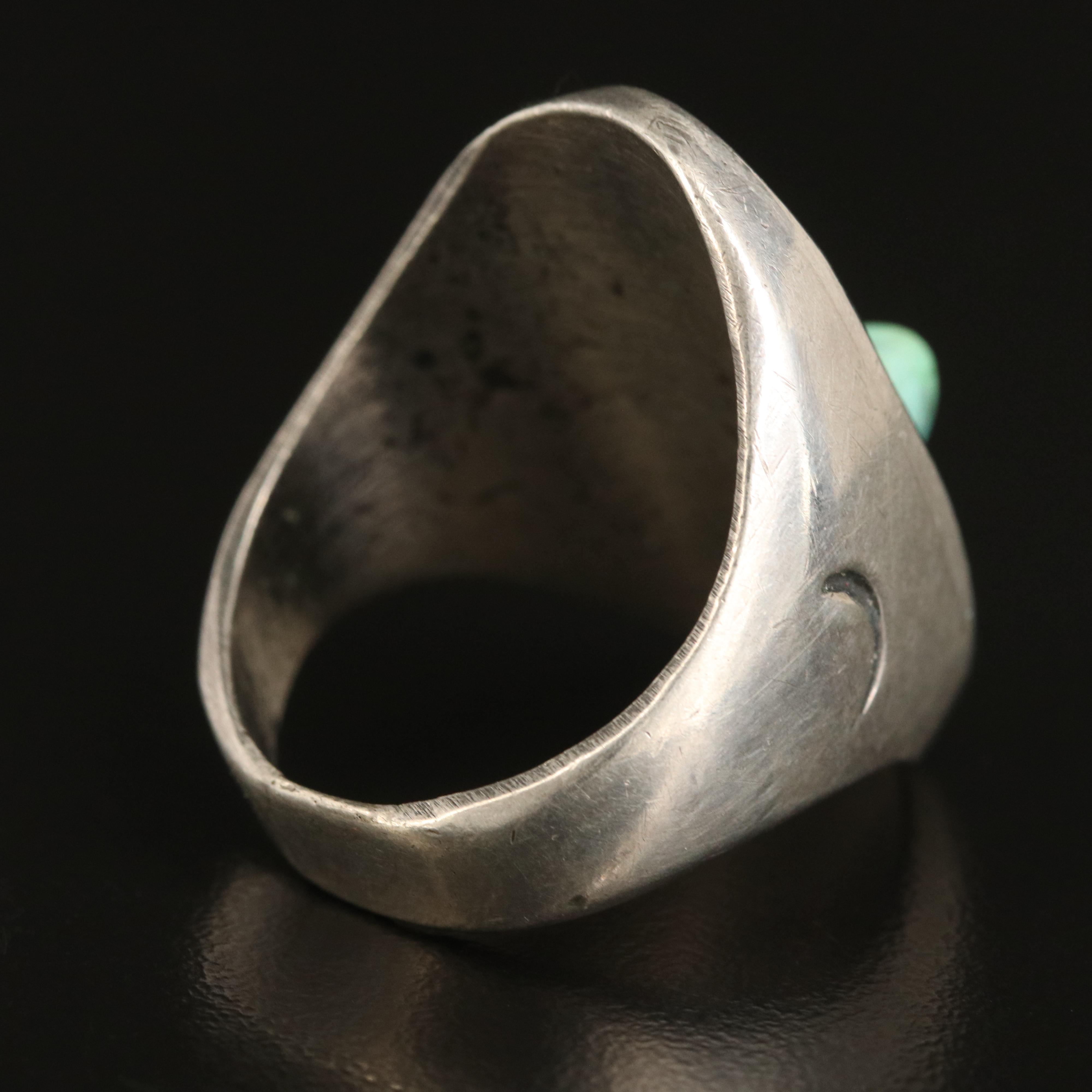 Sterling Turquoise Bear Paw Shadow Box Ring | EBTH