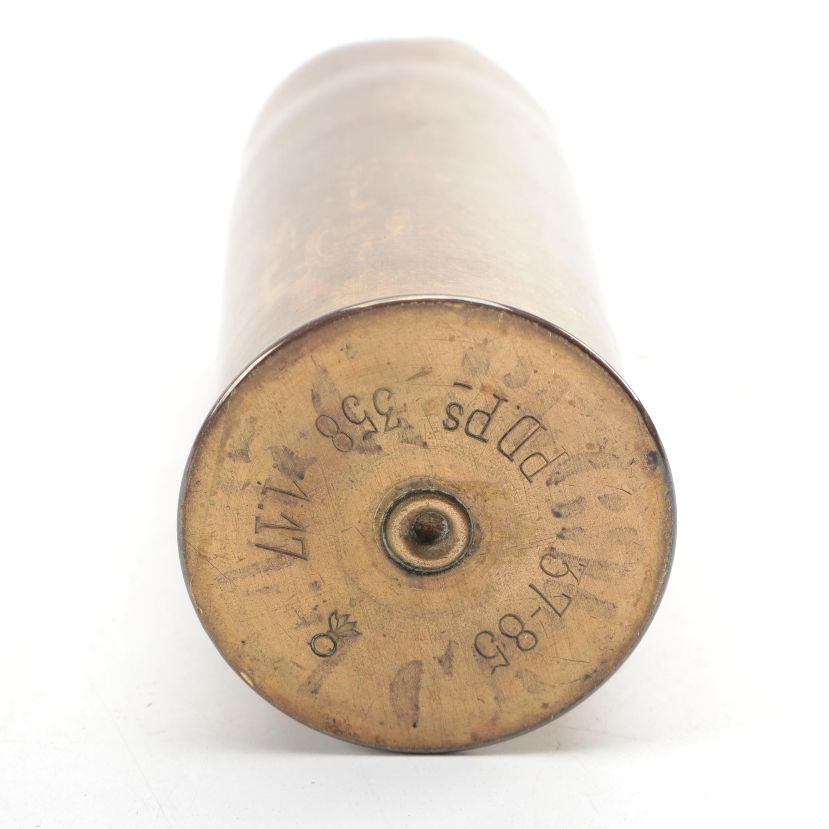 French WWI 37mm Brass Artillery Shell Vases, 1917 and 1918 | EBTH