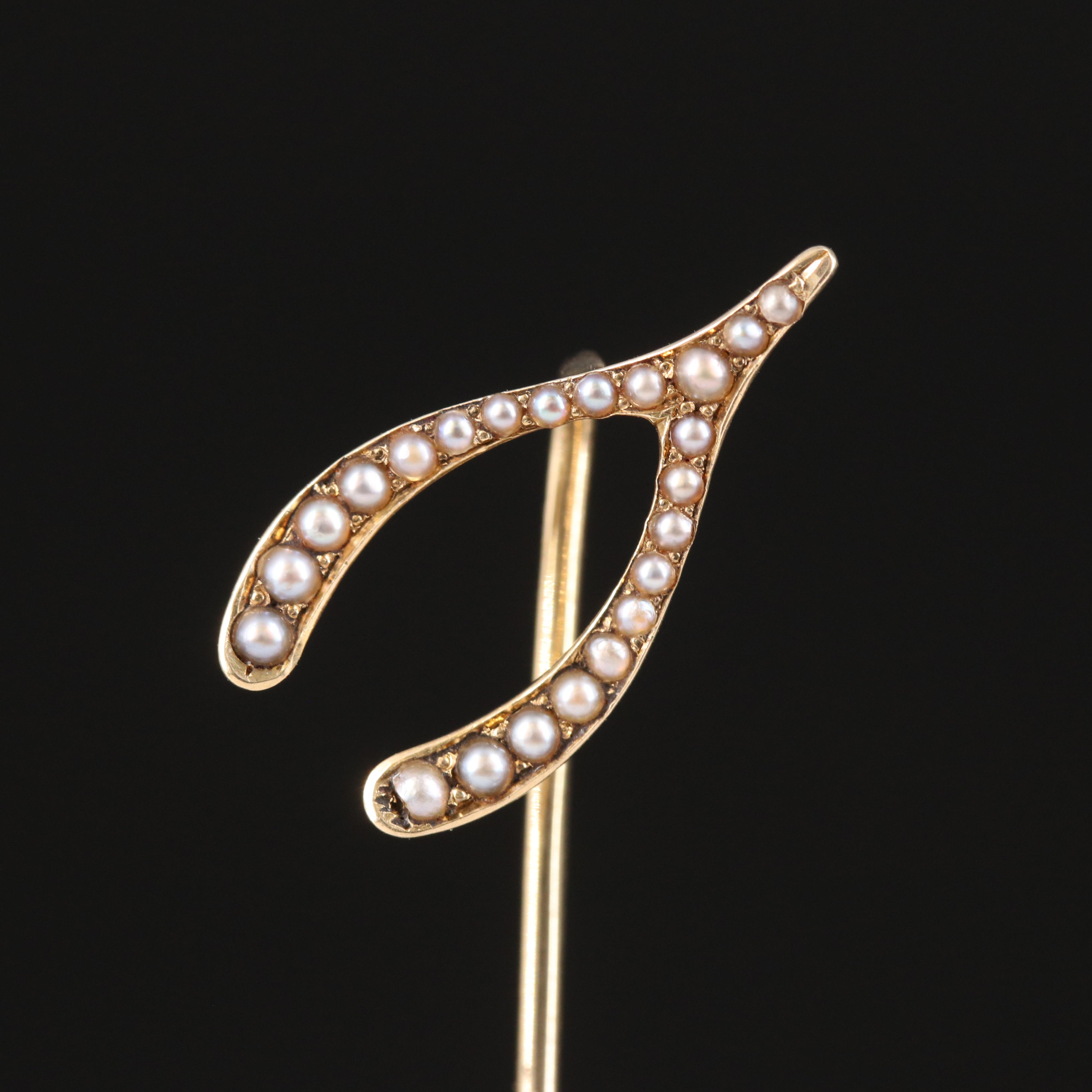 14K and 18K Fleur-de-Lis and Wishbone Stick Pins with Diamonds and Seed ...