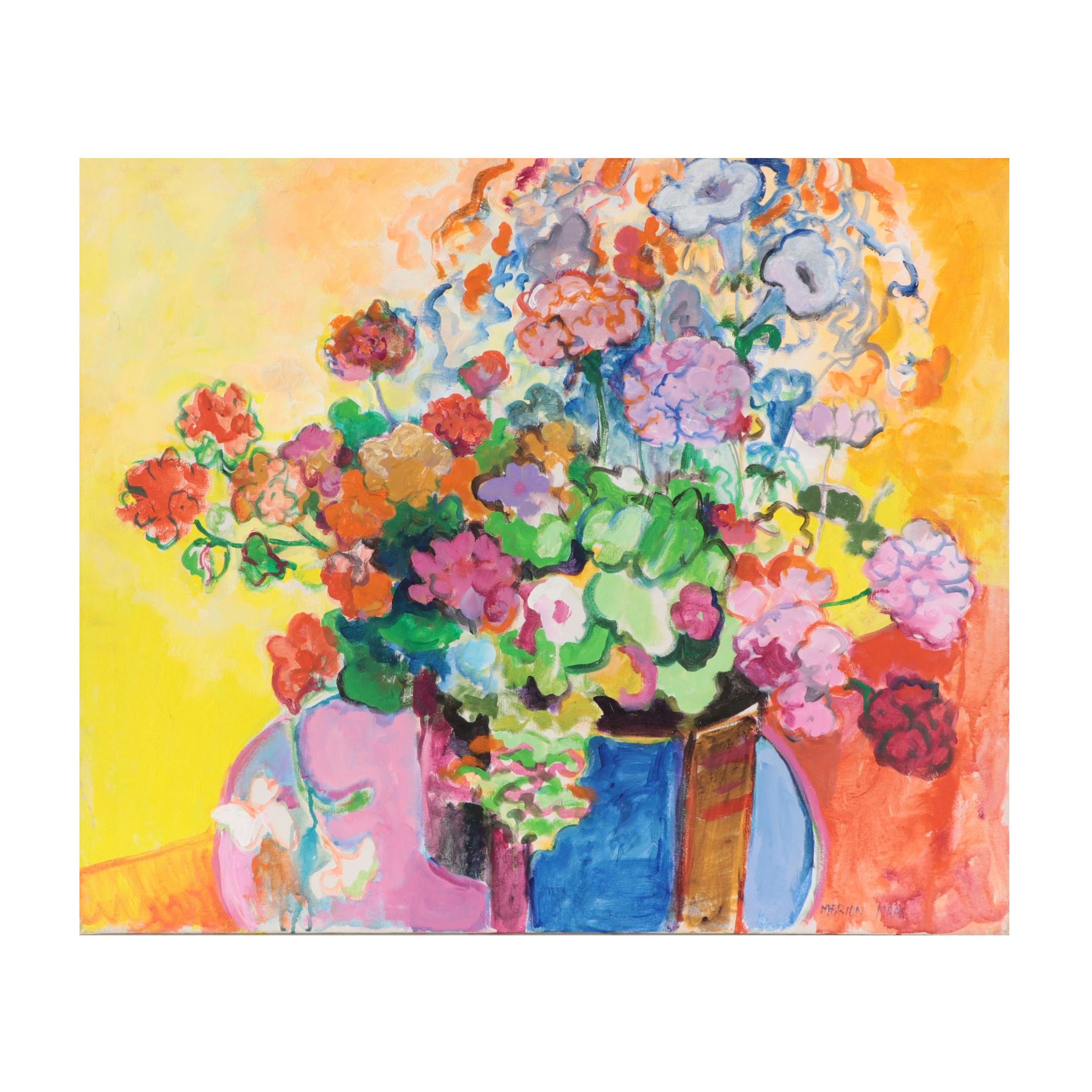 Marion Maas Floral Still Life Acrylic Painting, 1984 | EBTH