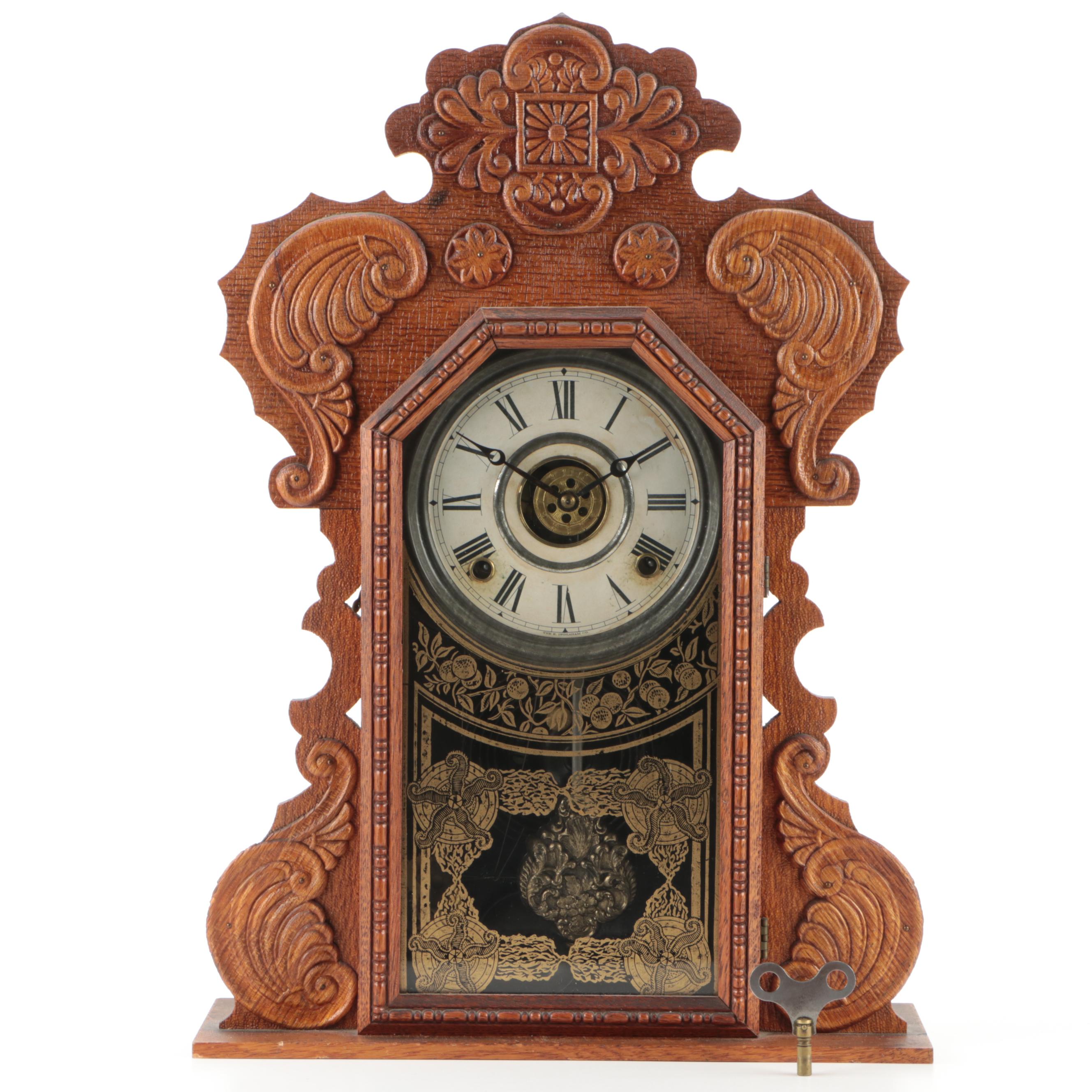 E. Ingraham Clock Co. "Atlanta" Pressed Oak Gingerbread Clock | EBTH