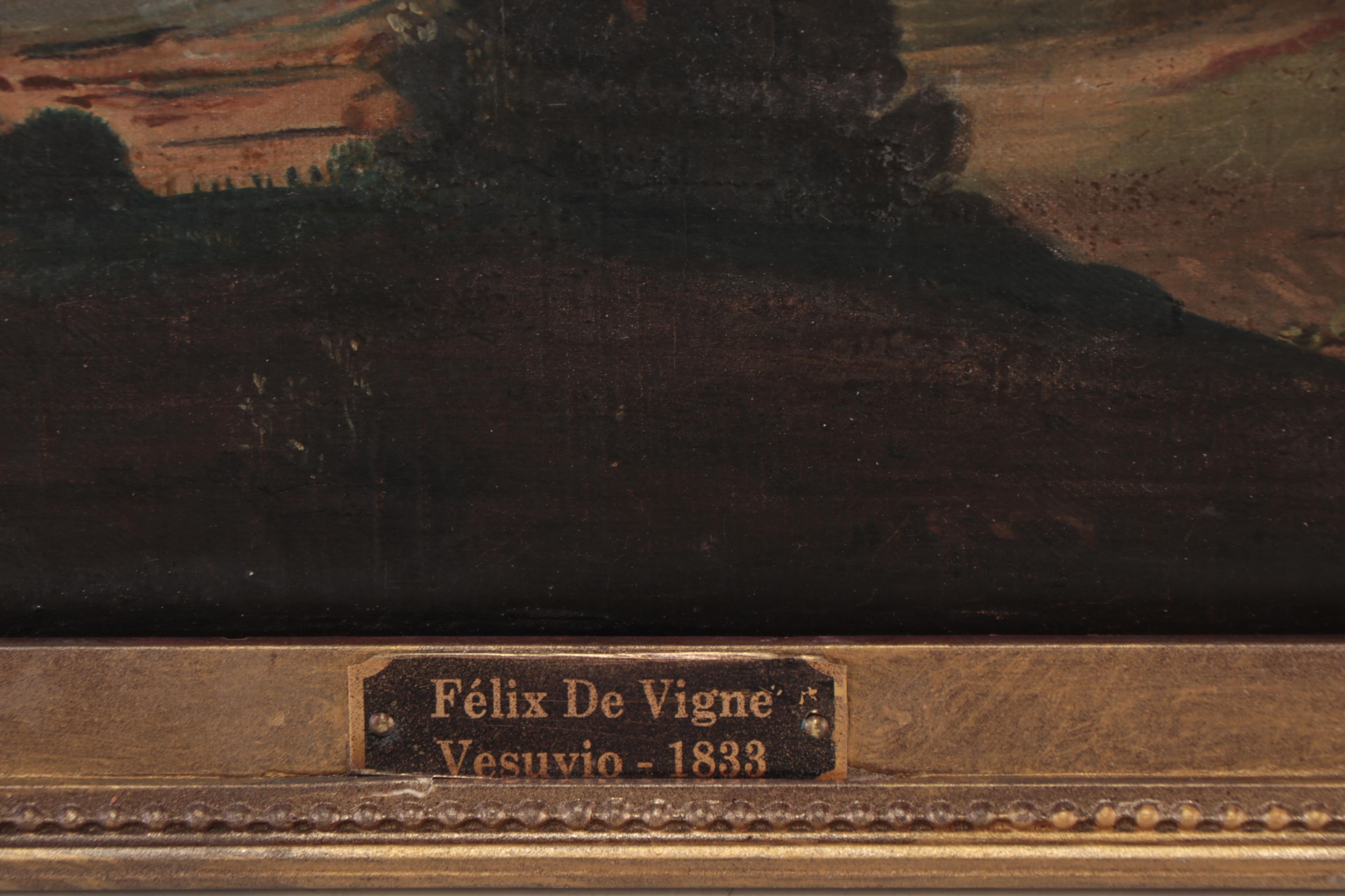Folk Art Landscape Oil Painting Attributed to Félix De Vigne "Vesuvio ...
