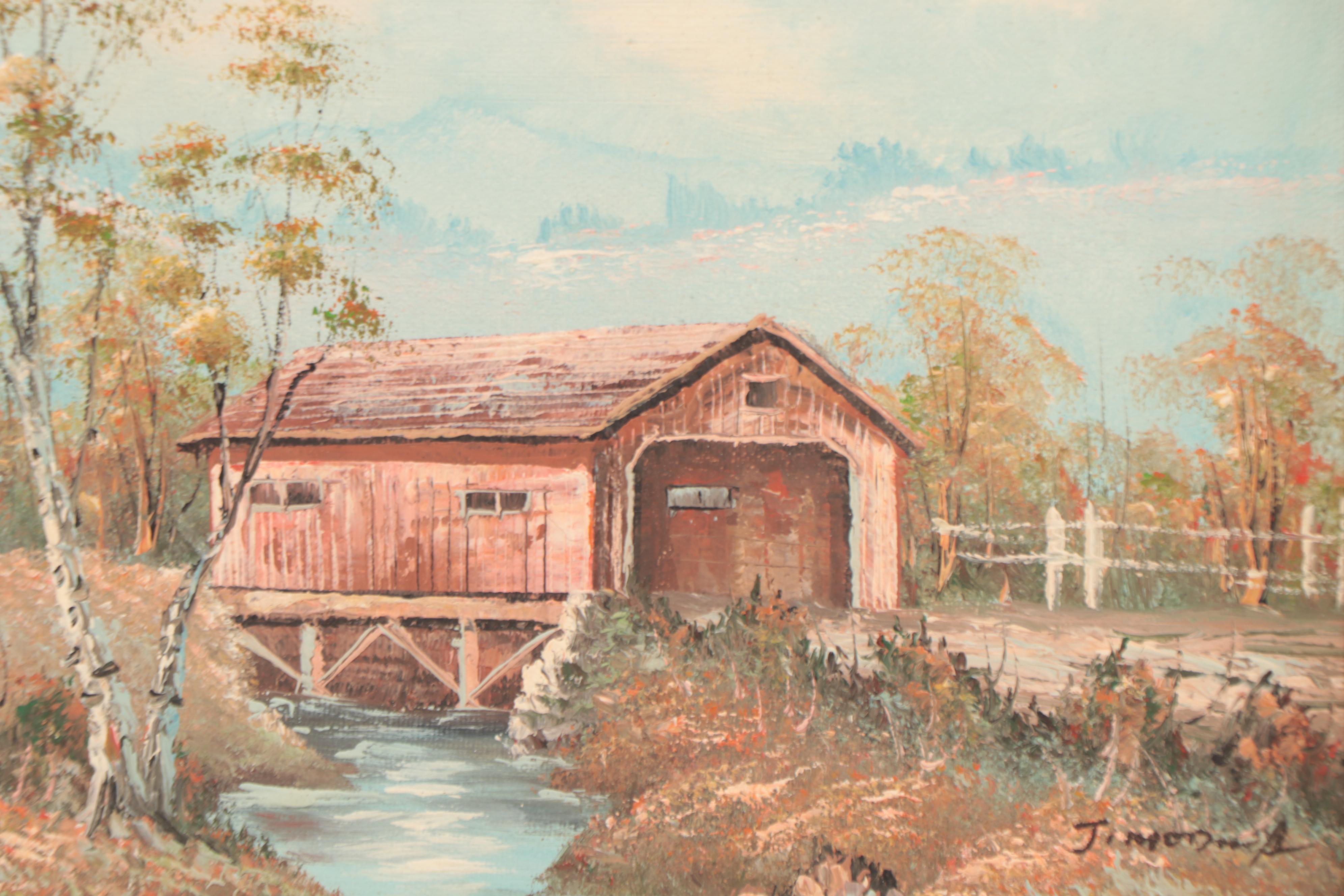 Landscape Oil Painting of Covered Bridge | EBTH