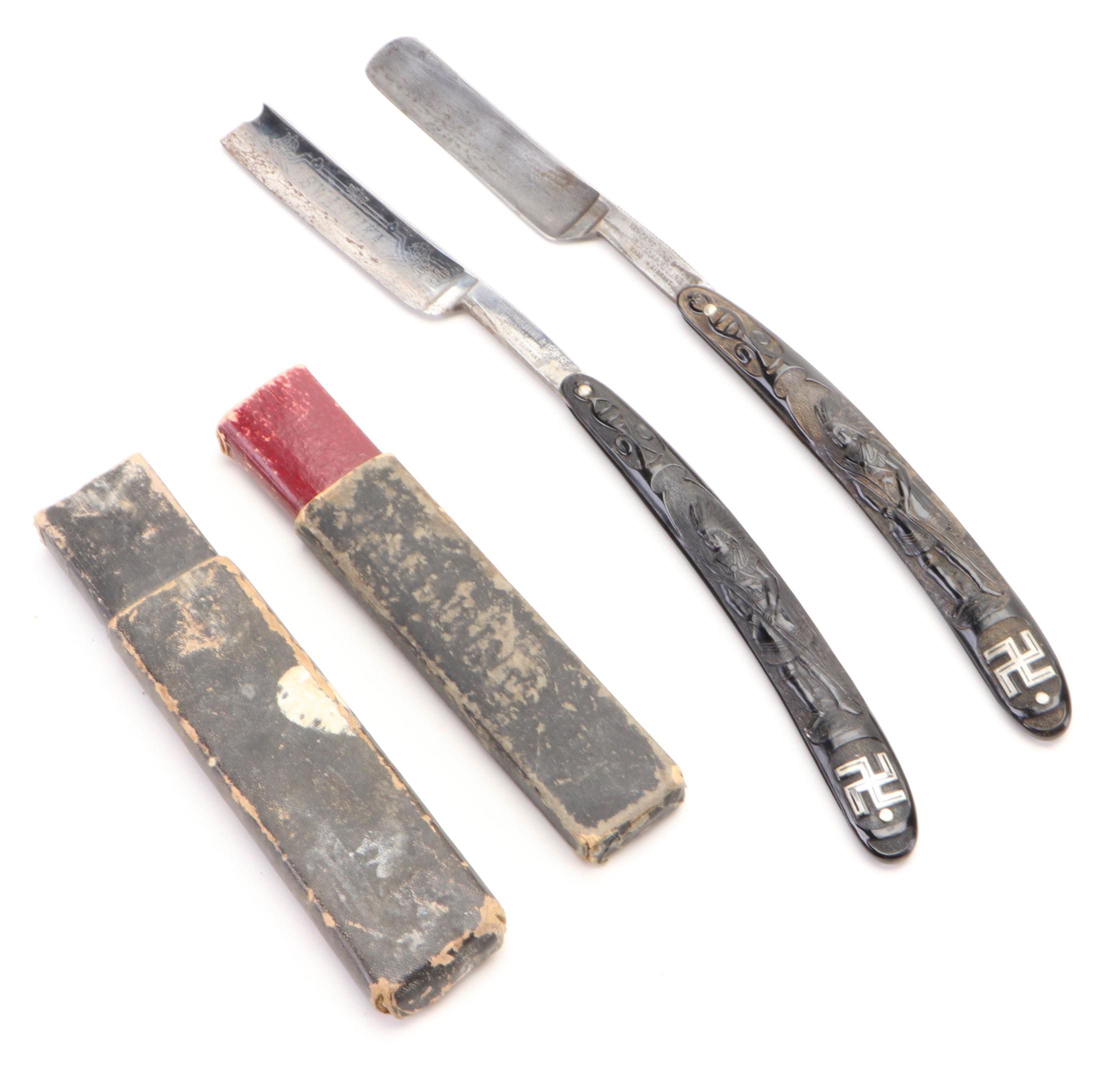 German Made Straight Razors with Native American Design, Late 19th ...