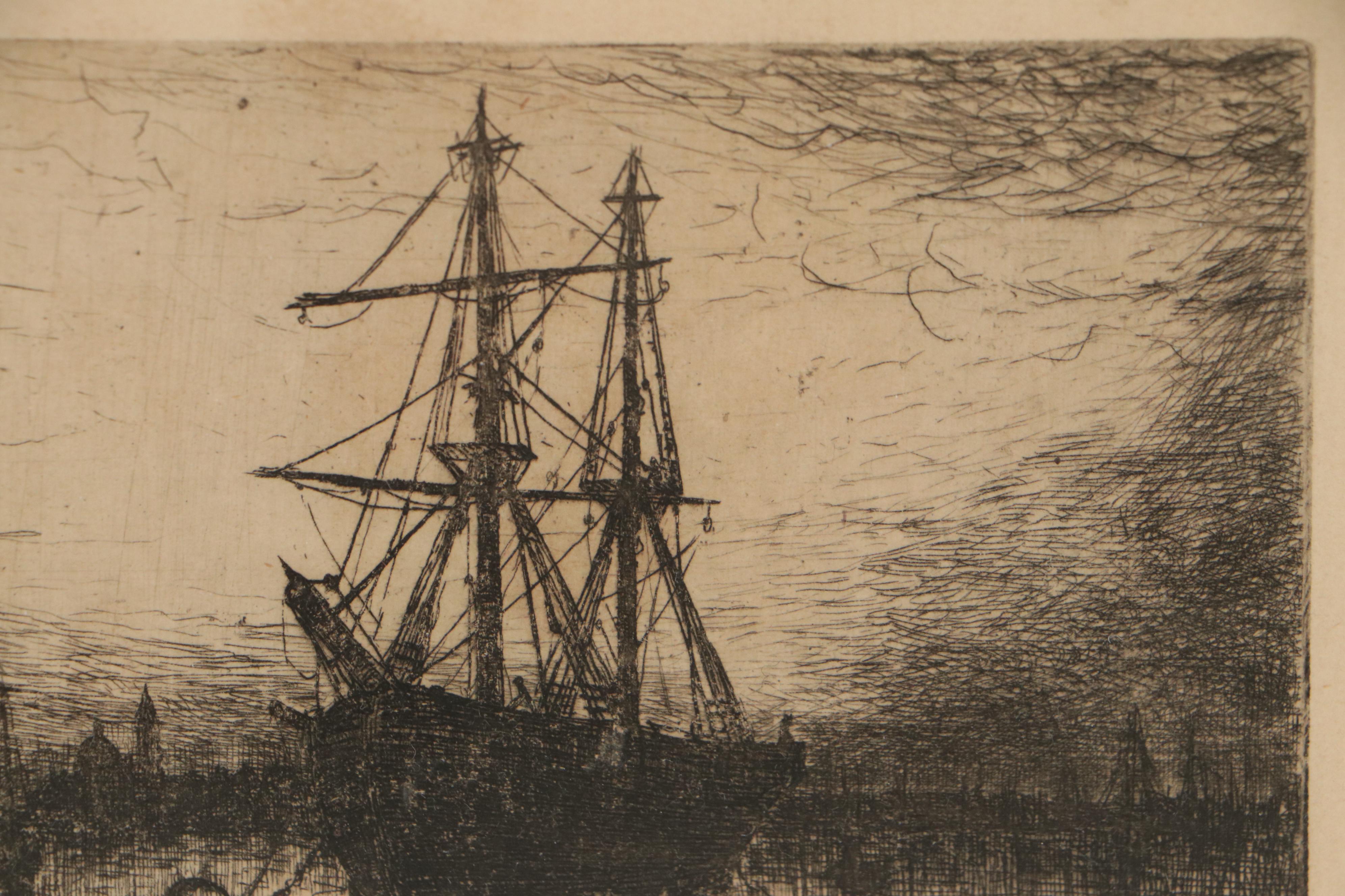 Lewis Henry Meakin Etching of Sailboat, Late 19th Century | EBTH