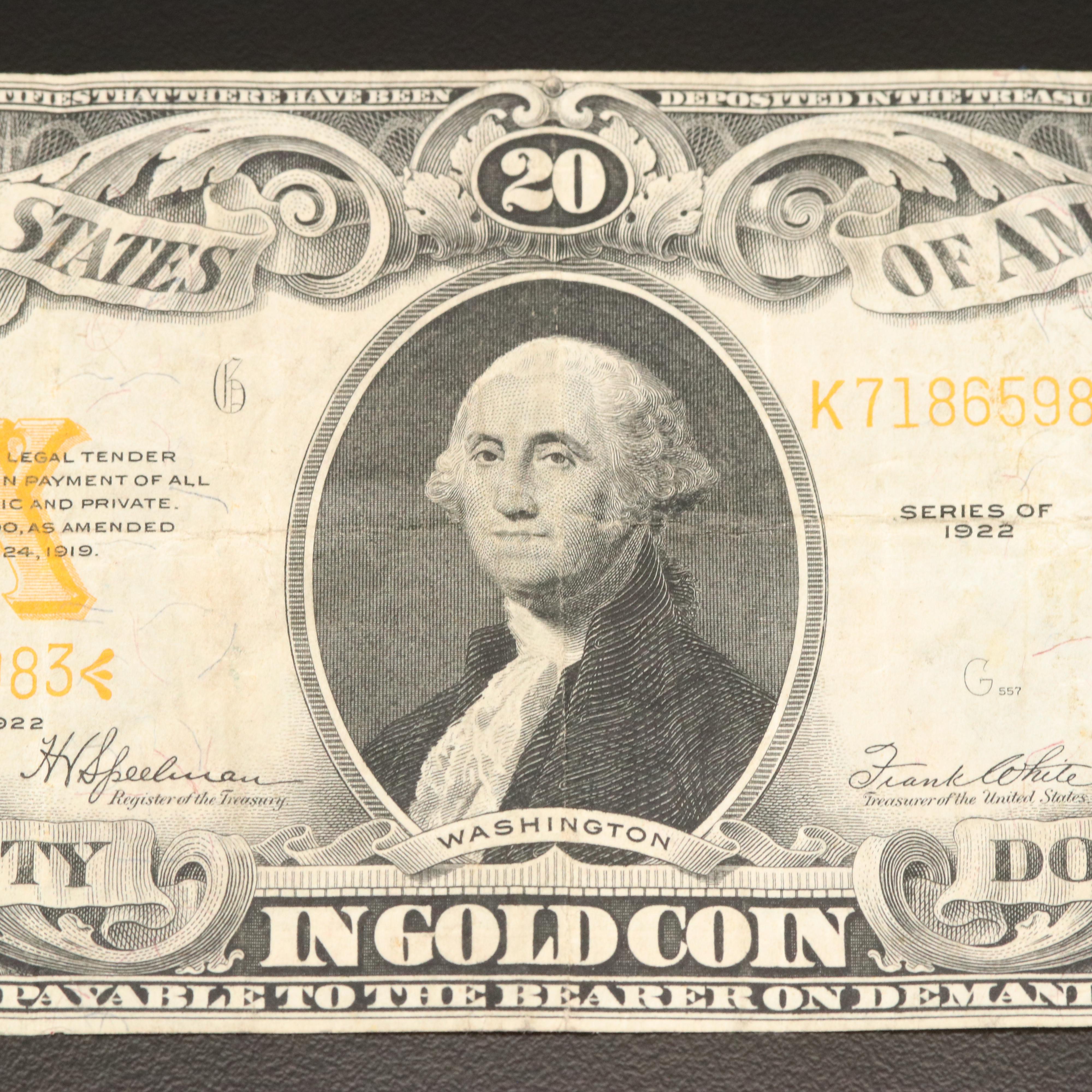 1922 $20 United States Gold Certificate | EBTH