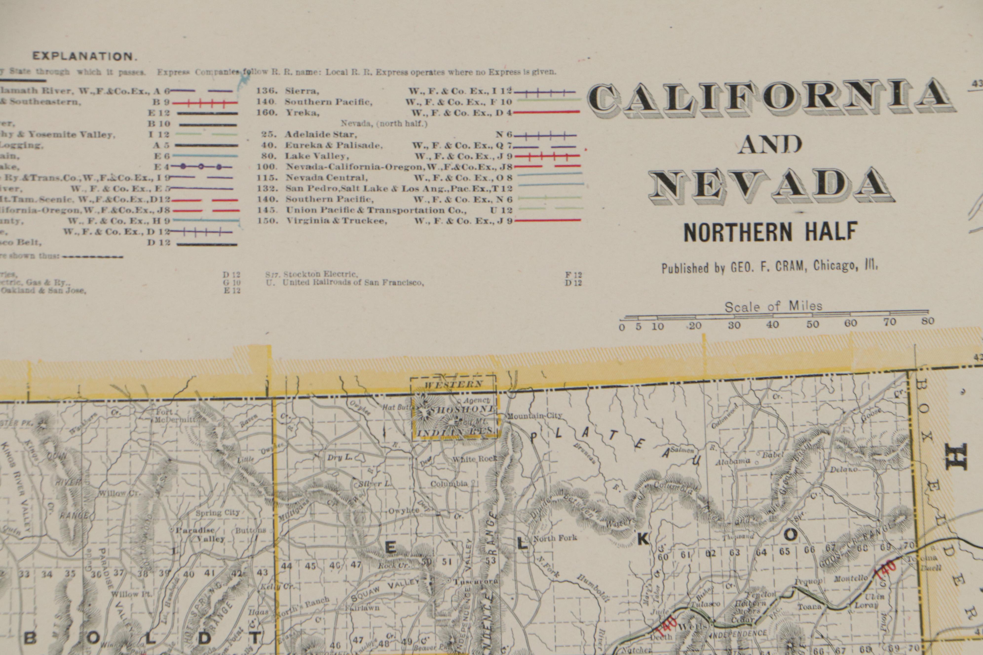 George Cram Map of the Northern Half of California and Nevada | EBTH
