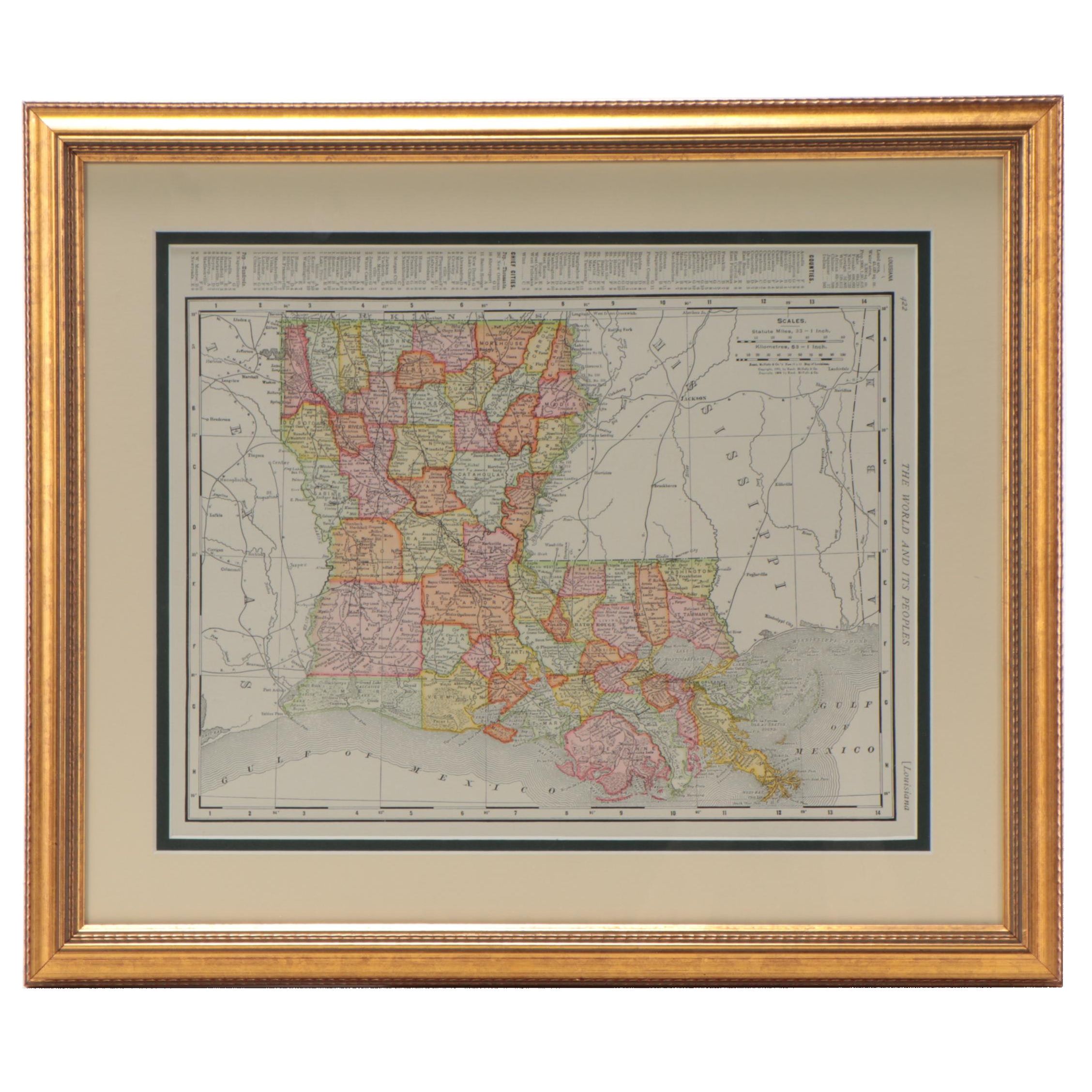 Rand, McNally & Company County Map of Louisiana | EBTH