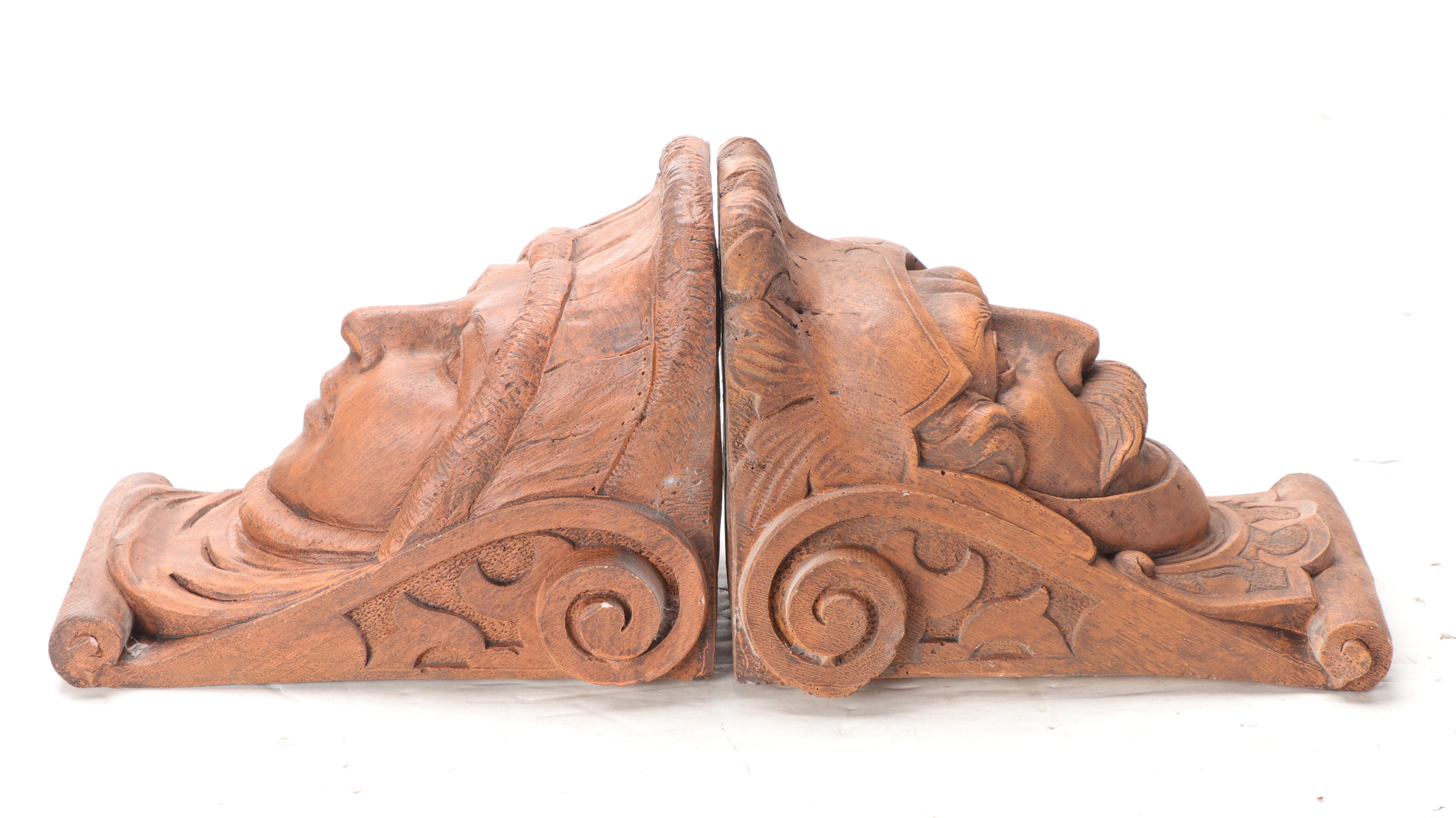 Wood Grain Resin Medieval Style Face Corbels | EBTH