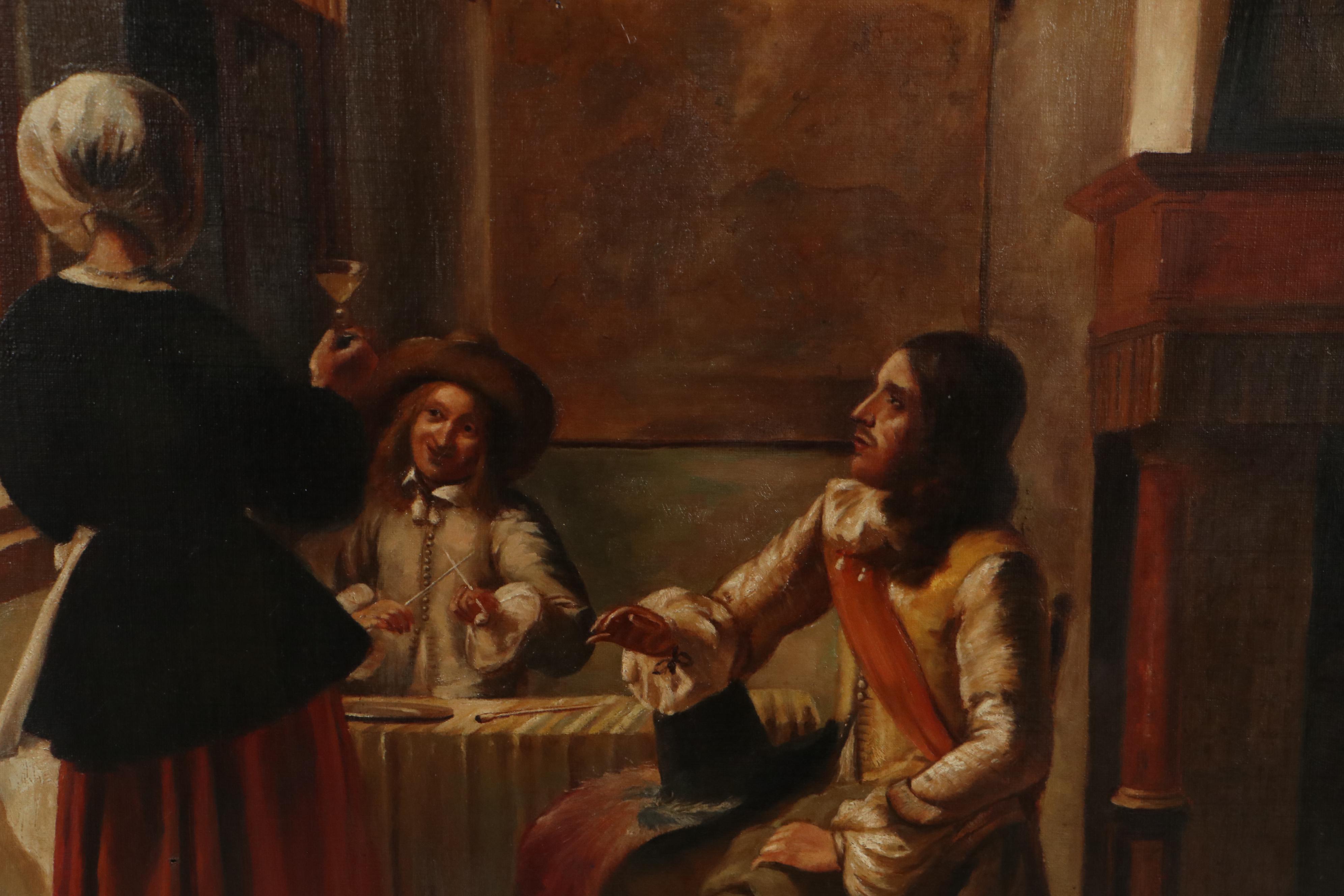 Oil Painting After Pieter de Hooch "A Woman Drinking with Two Men ...