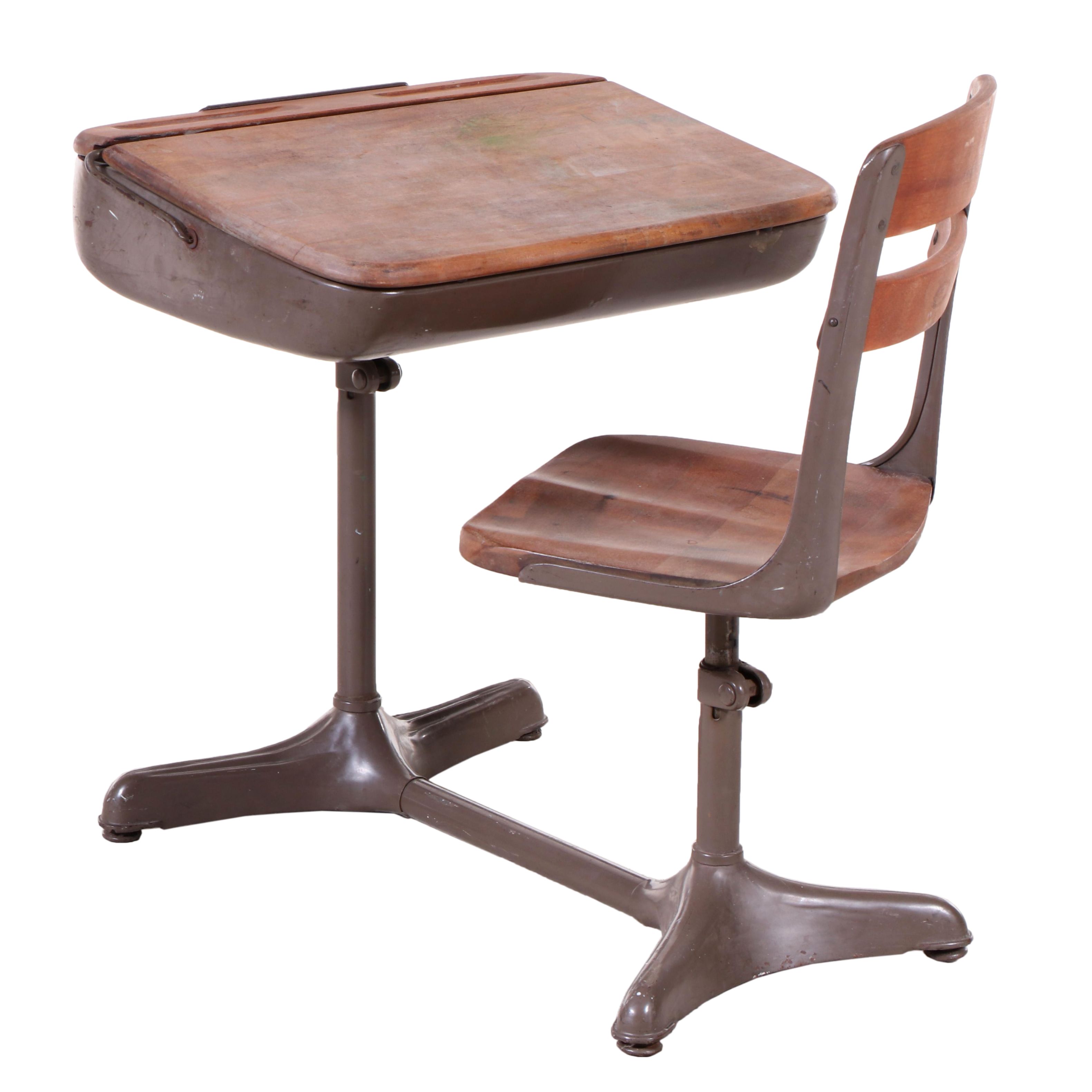Steel and Maple Student School Desk, Mid-20th Century | EBTH