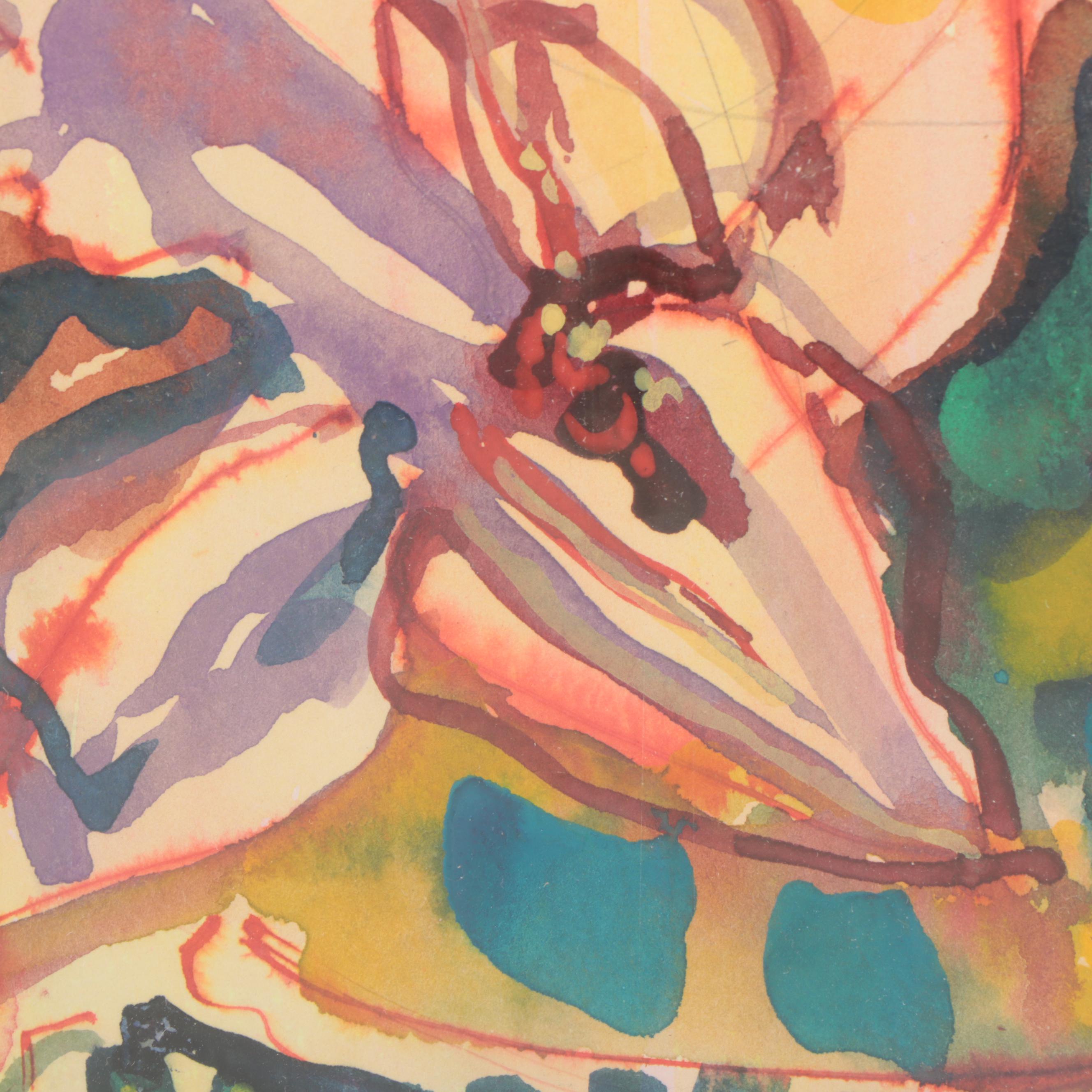 Sarah Roush Abstract Watercolor Painting "Orchid" | EBTH