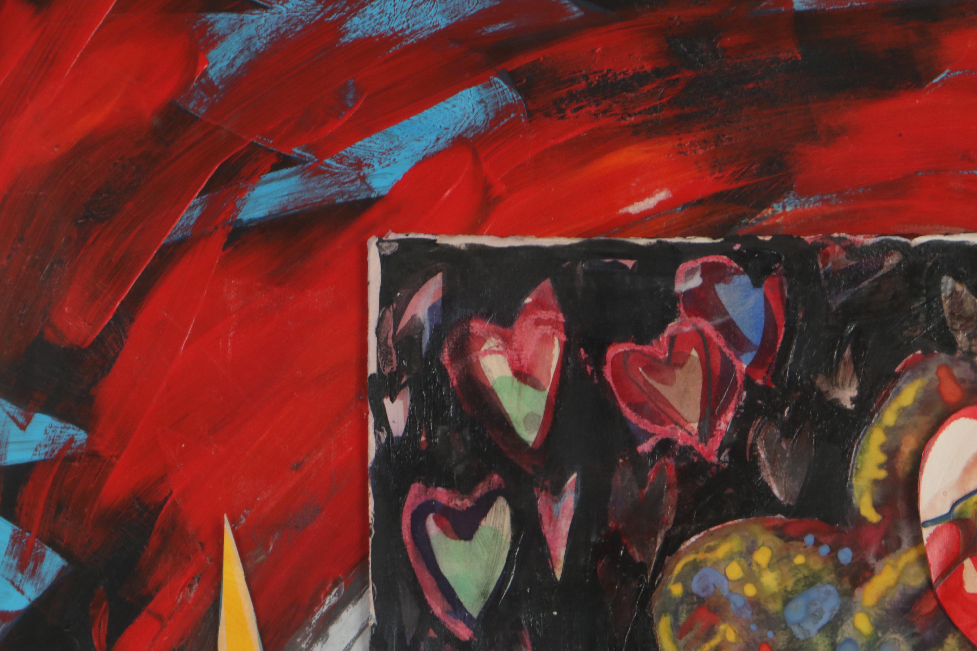 Sarah Roush Abstract Mixed Media Painting "Halberd Moon Hearts" | EBTH