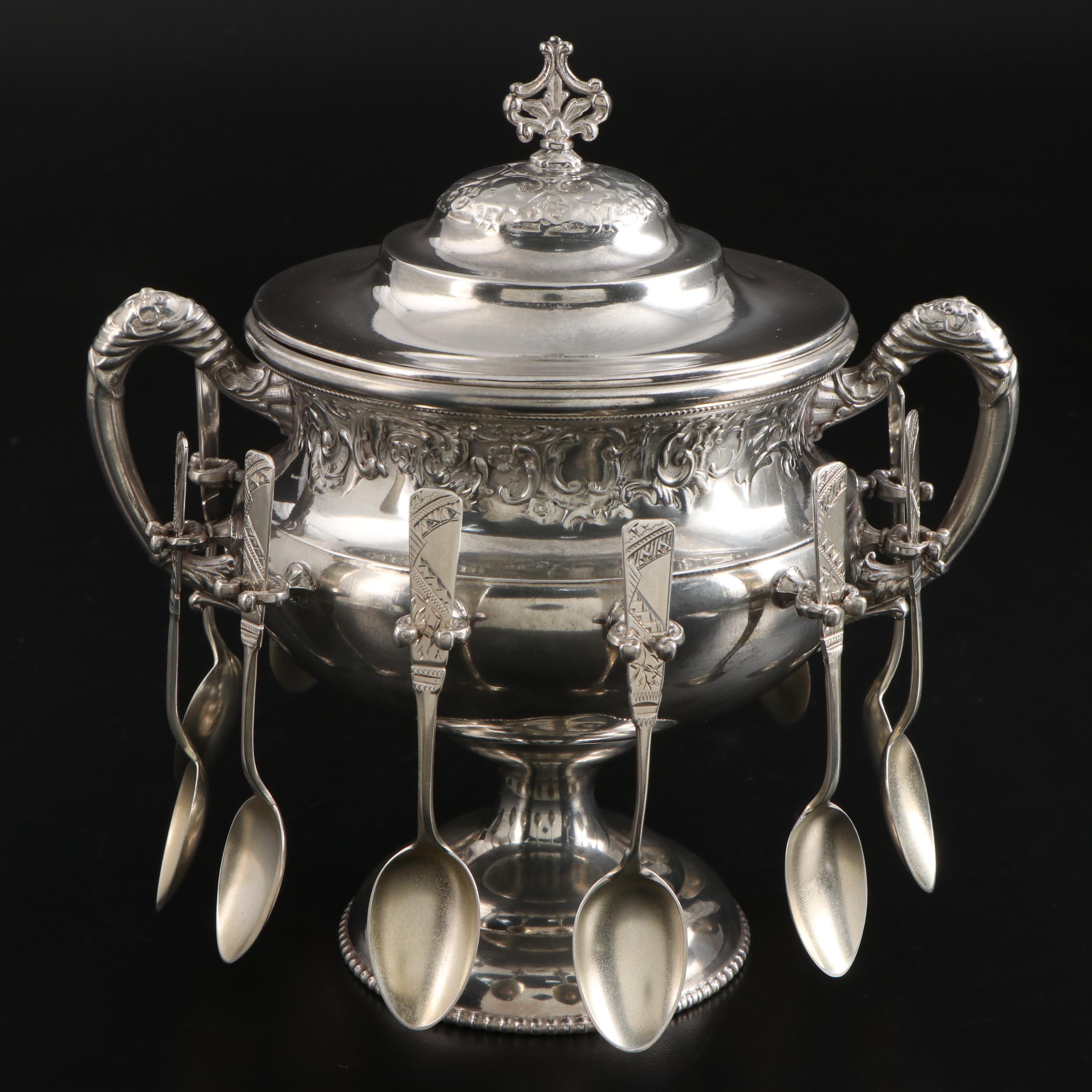 Victorian Style Silver Plate Spooner with Sterling Silver Spoons | EBTH