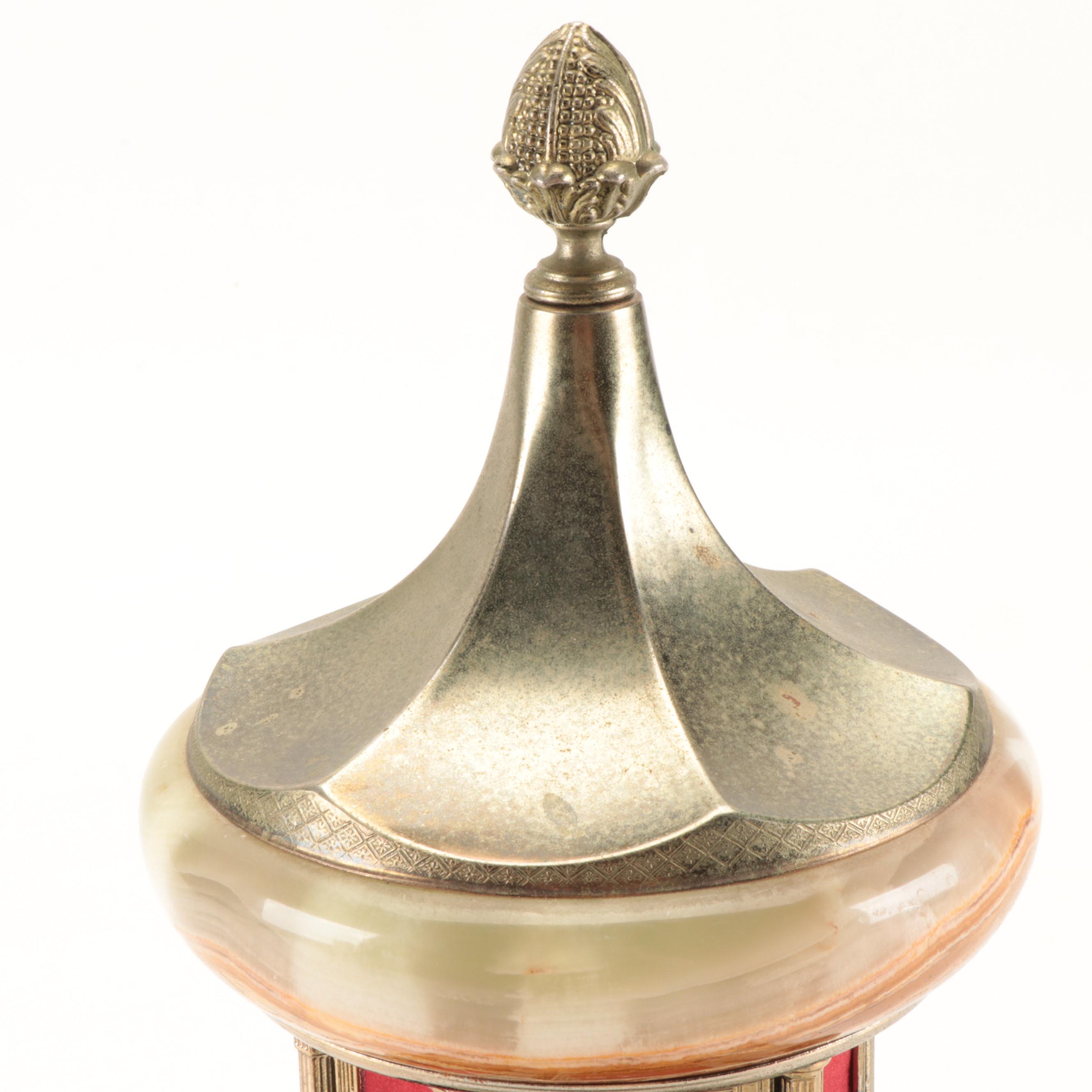 Brevettato Green Onyx Cigarette Carousel and Music Box, Mid to Late ...
