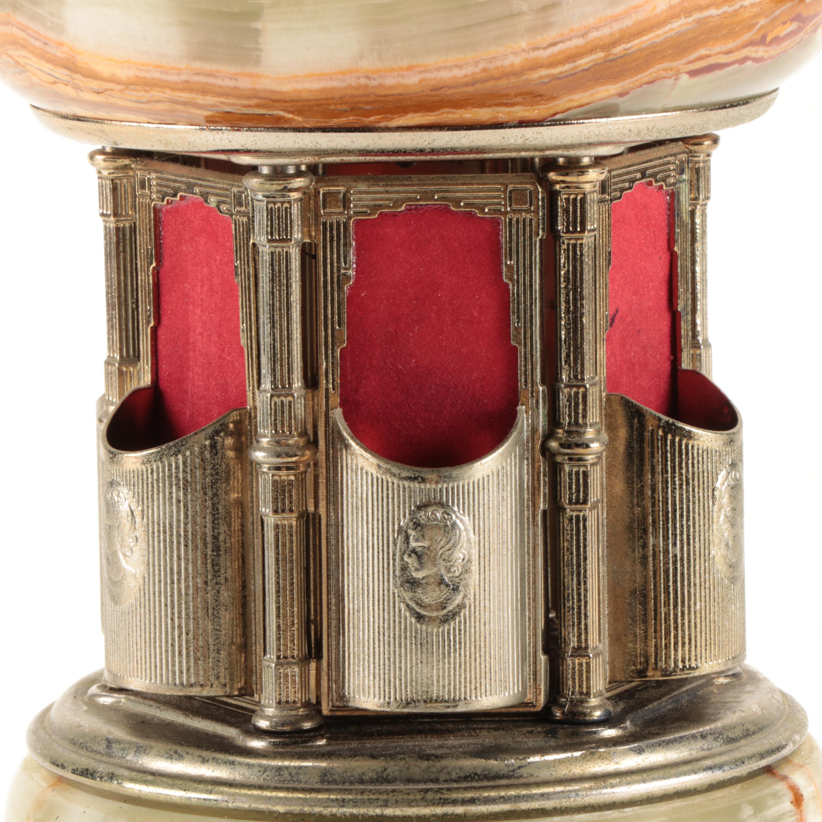 Brevettato Green Onyx Cigarette Carousel and Music Box, Mid to Late ...