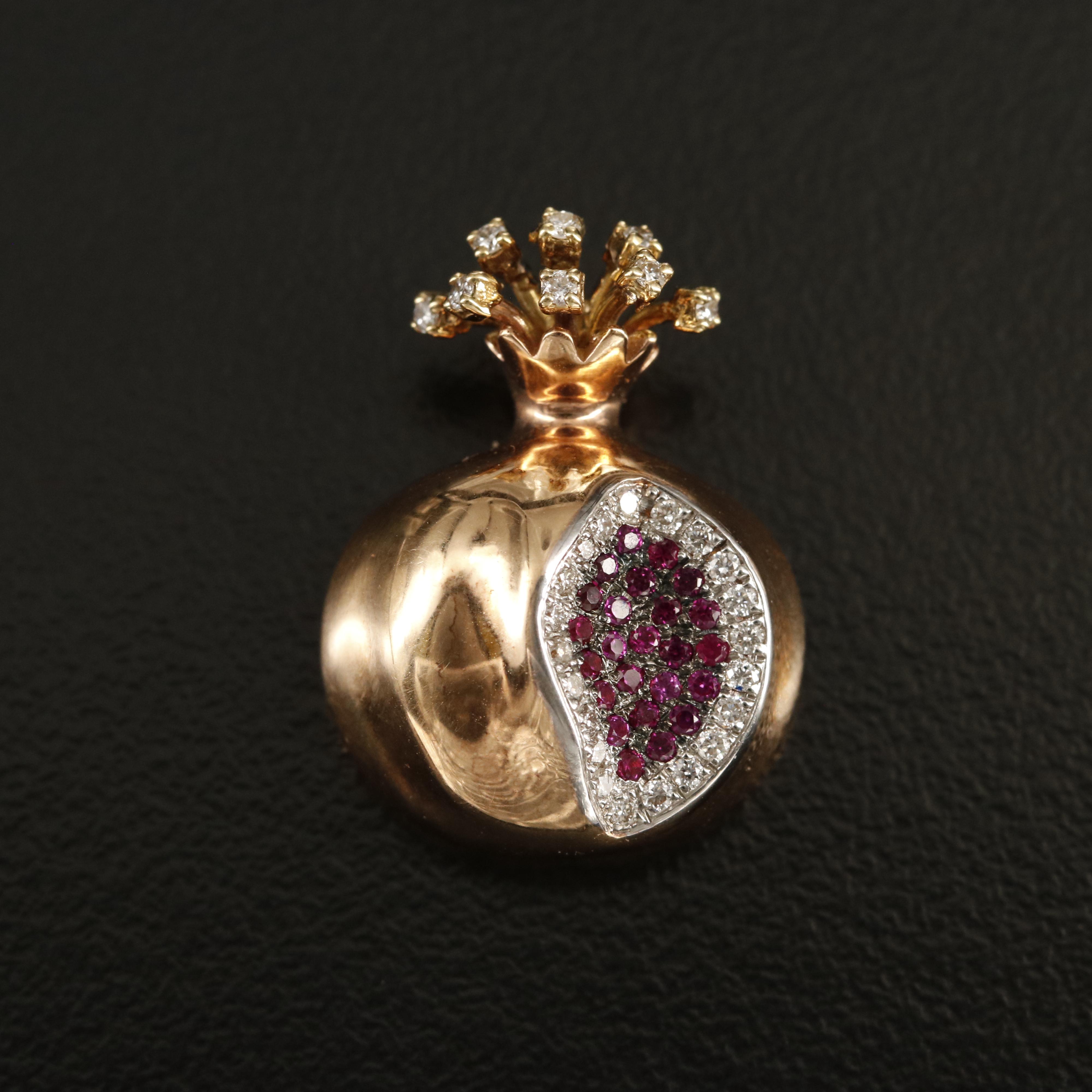 18K Diamond and Ruby Pomegranate Pendant | EBTH