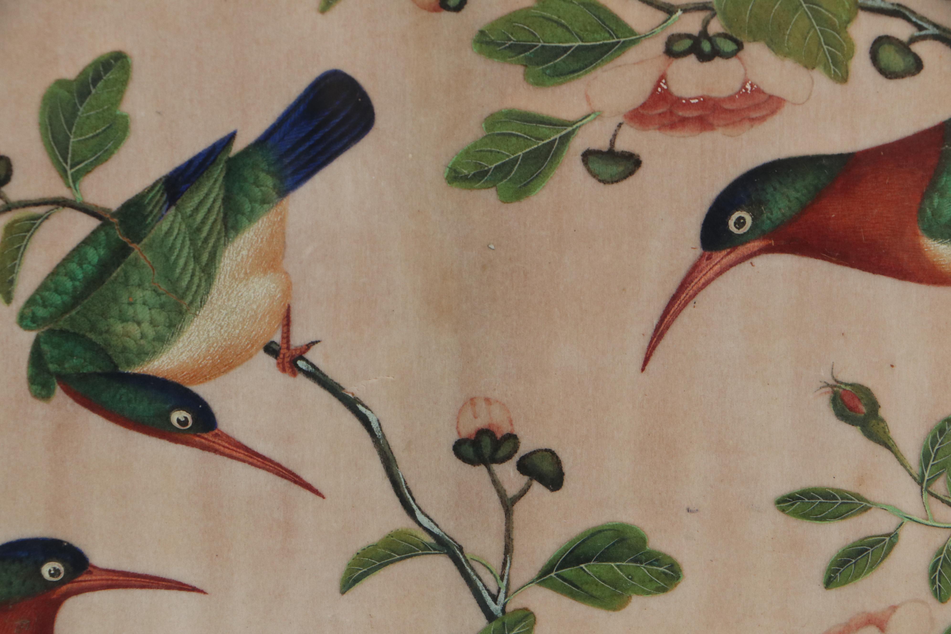 Chinese Pith Painting of Hummingbirds and Flowers, 19th Century | EBTH