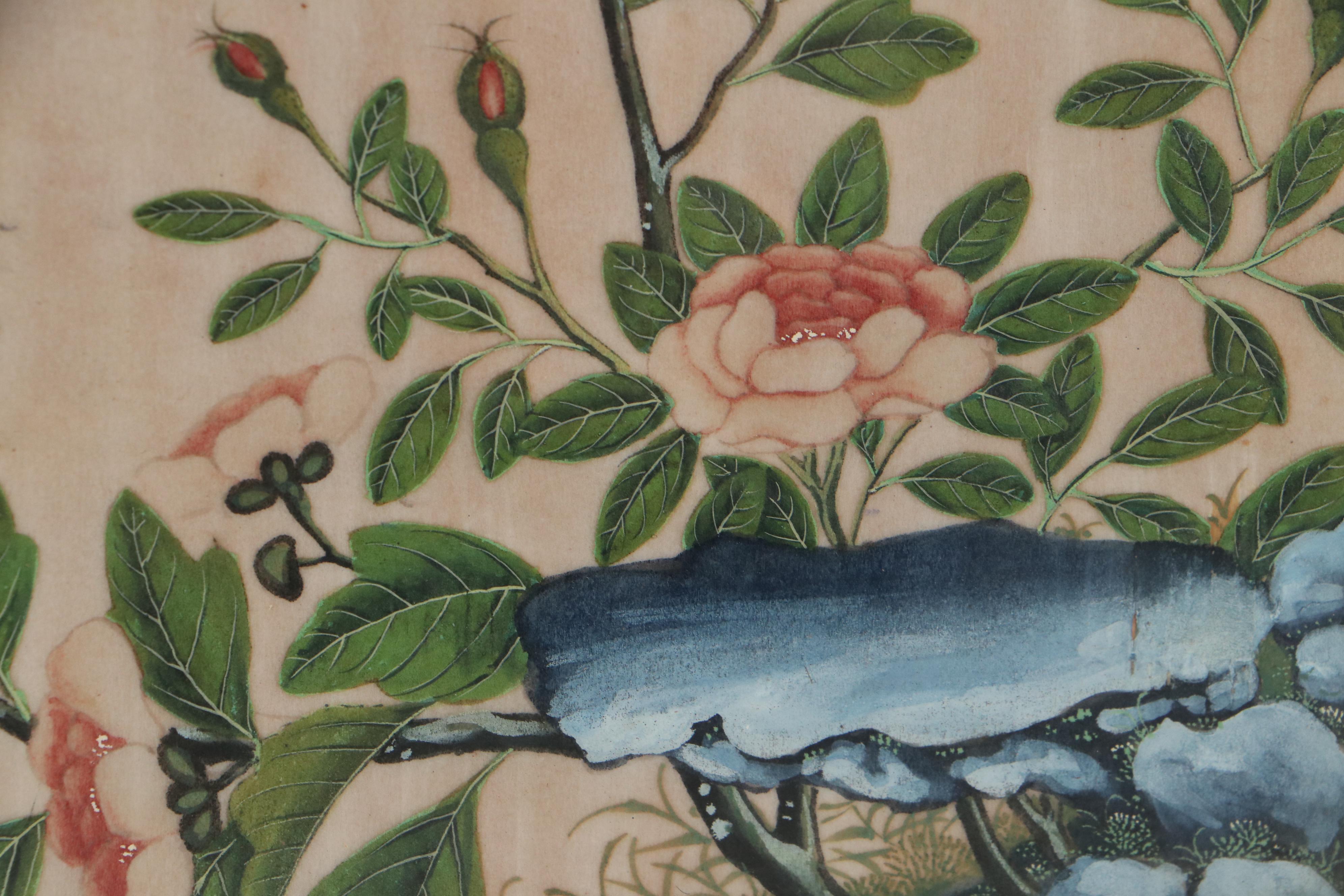 Chinese Pith Painting of Hummingbirds and Flowers, 19th Century | EBTH