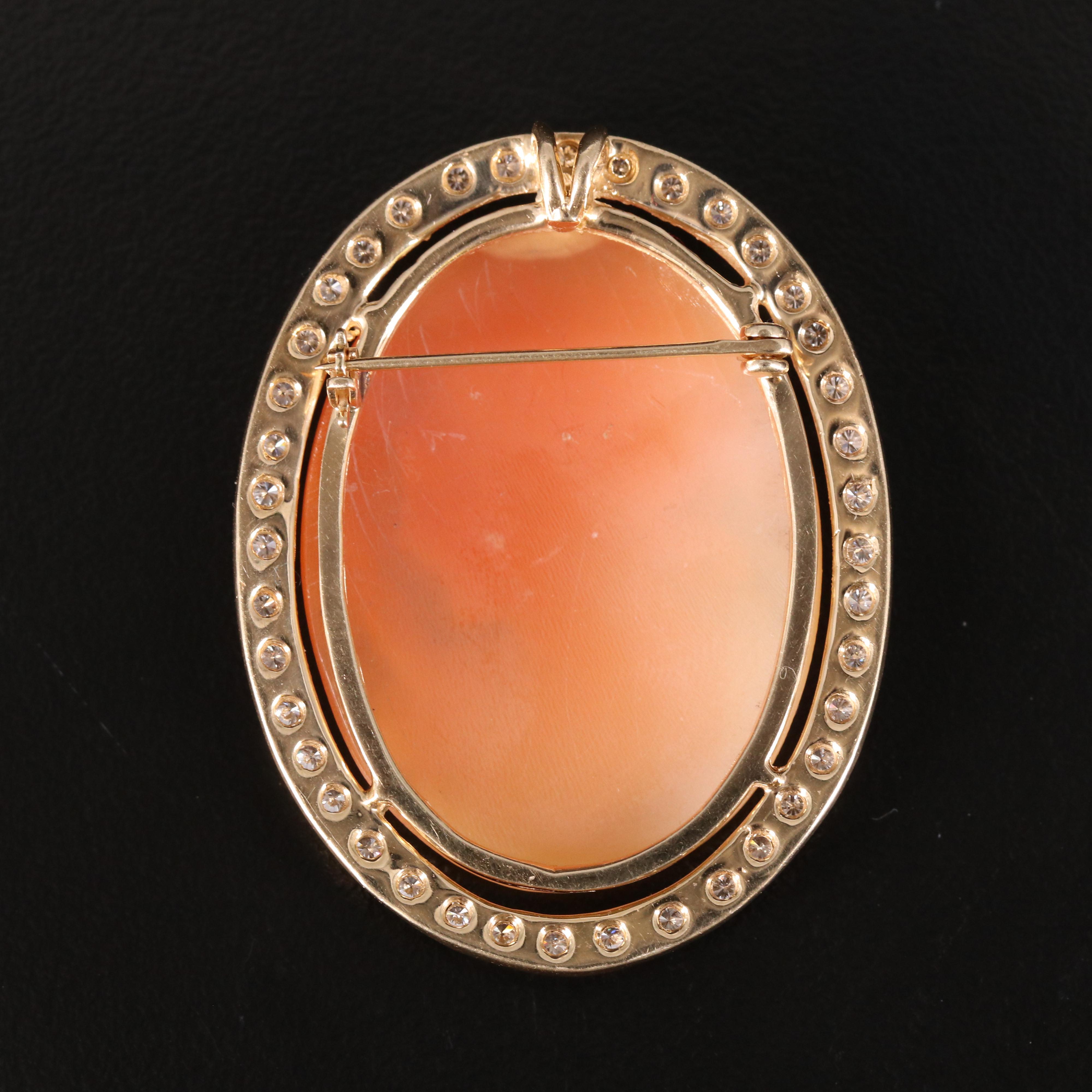 Vintage 14K Shell Cameo in Diamond Frame Brooch | EBTH