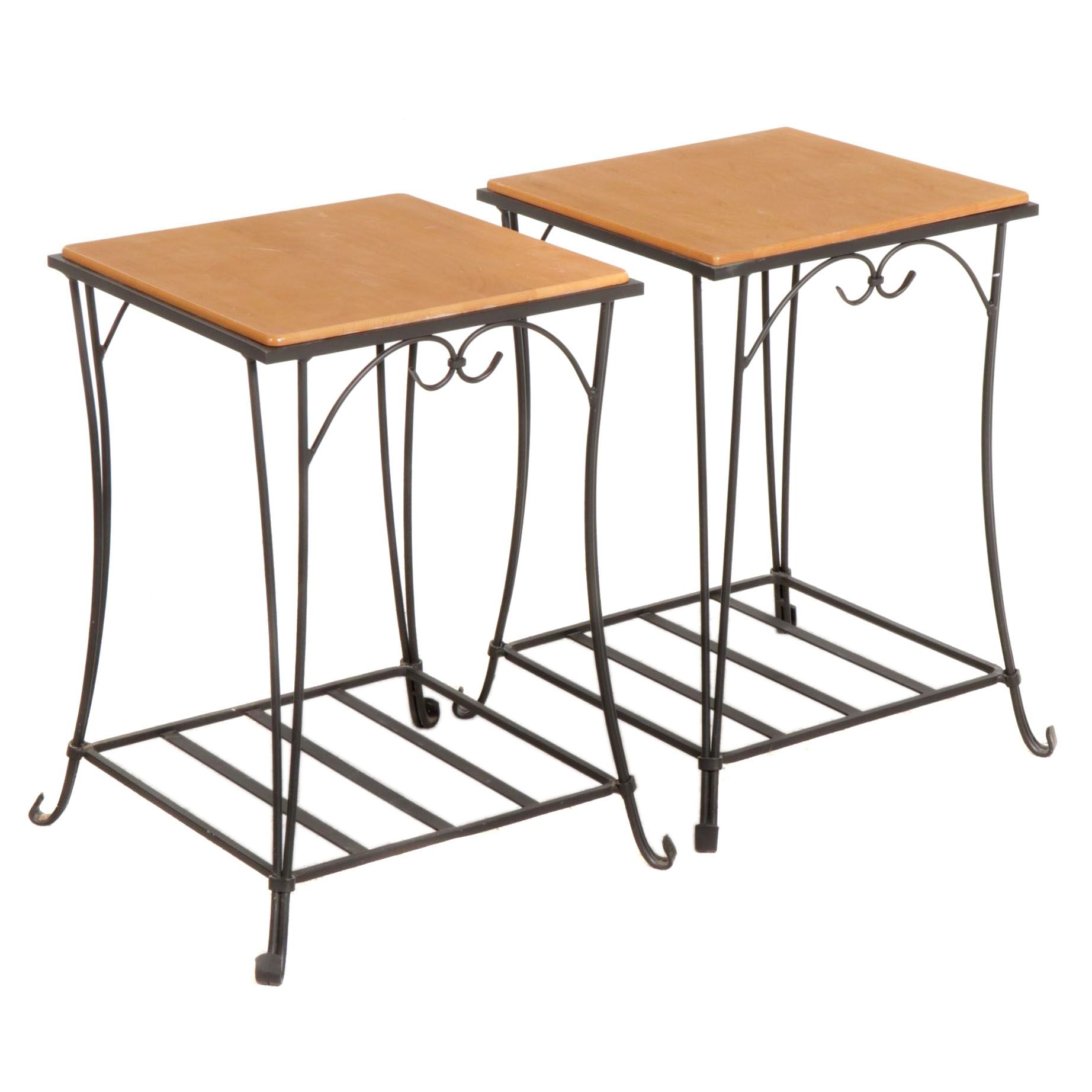 Pair of Longaberger Wrought Iron and Wood Side Tables | EBTH