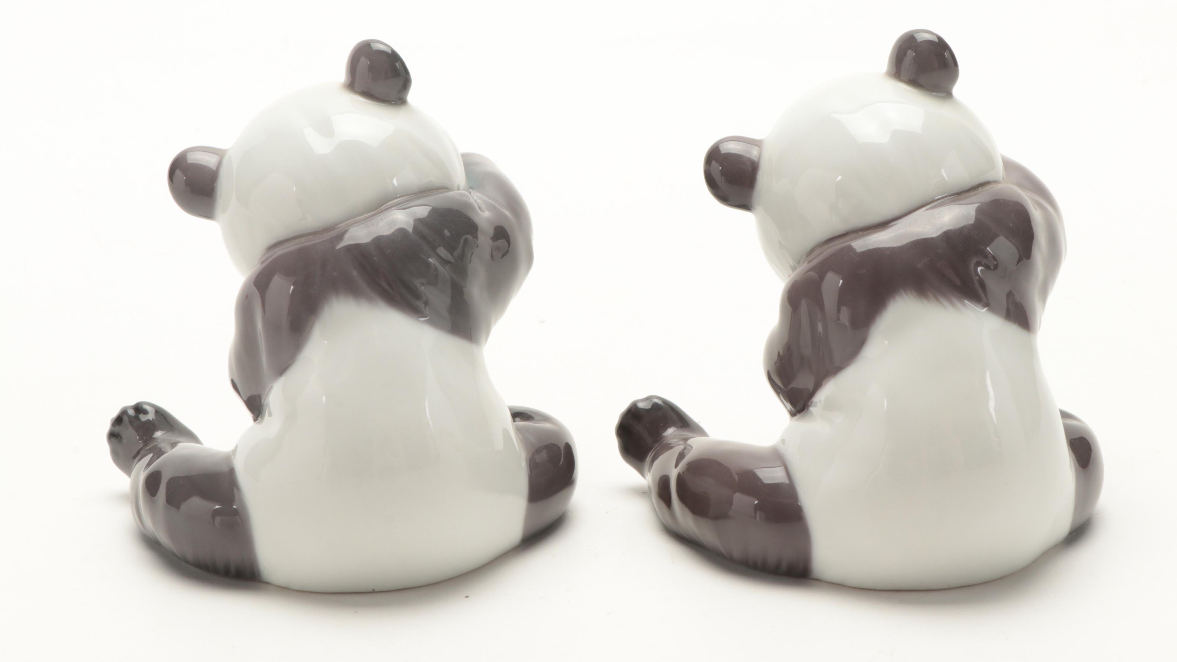 Pair Lladró "A Cheerful Panda" Porcelain Figurines Designed by José ...