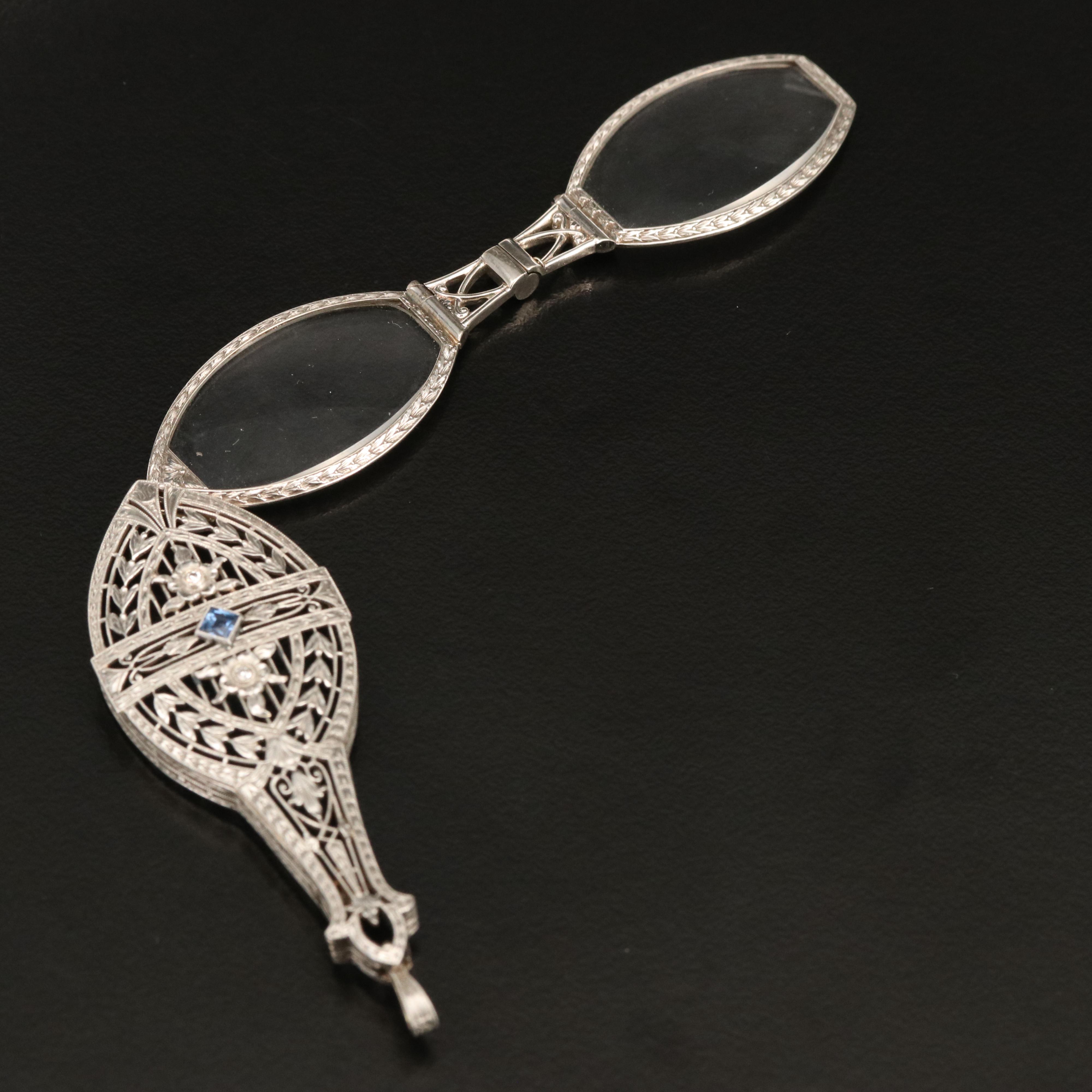 Edwardian 14K Sapphire and Diamond Lorgnette Pendant | EBTH