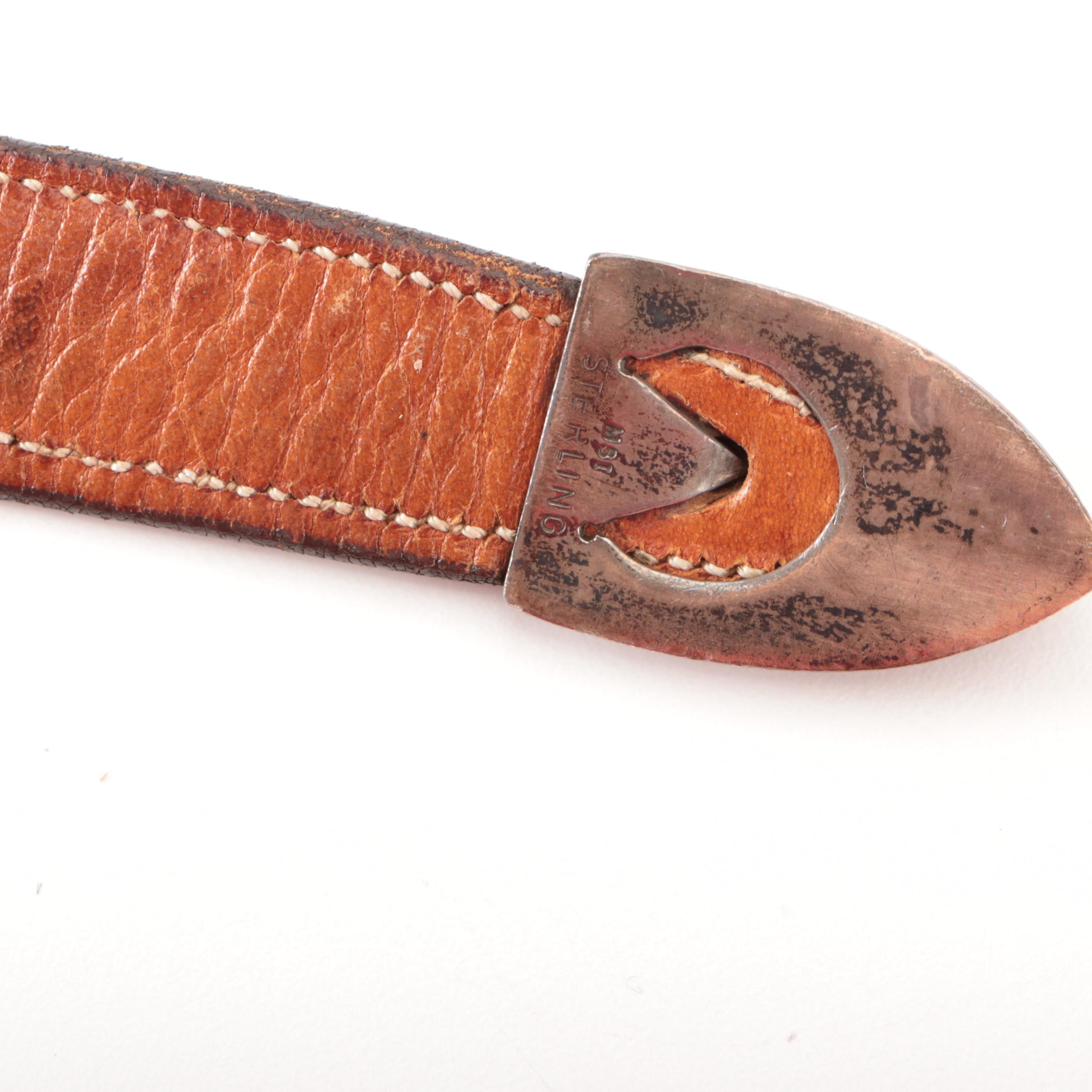 Marks Saddlery Leather Belt with Sterling Silver Buckle Set and Other ...