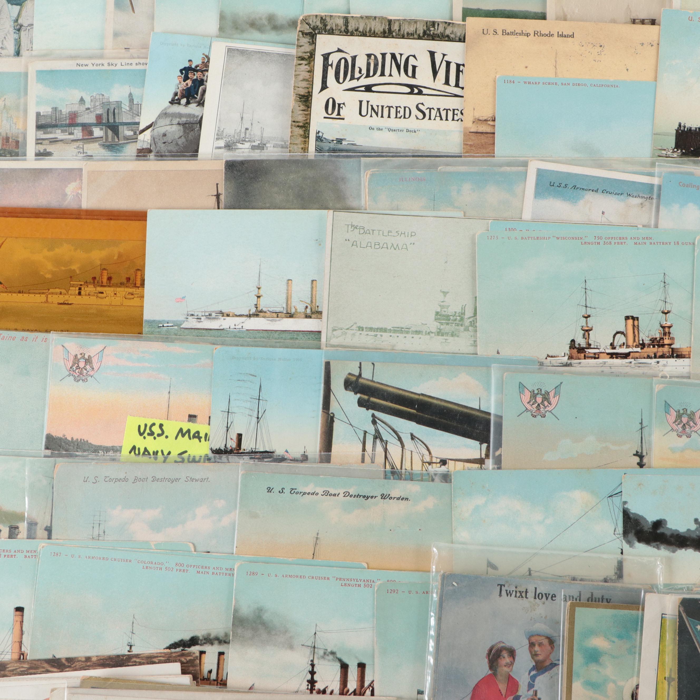 U. S. Naval and Patriotic Postcards Featuring Battleships, Early 20th ...
