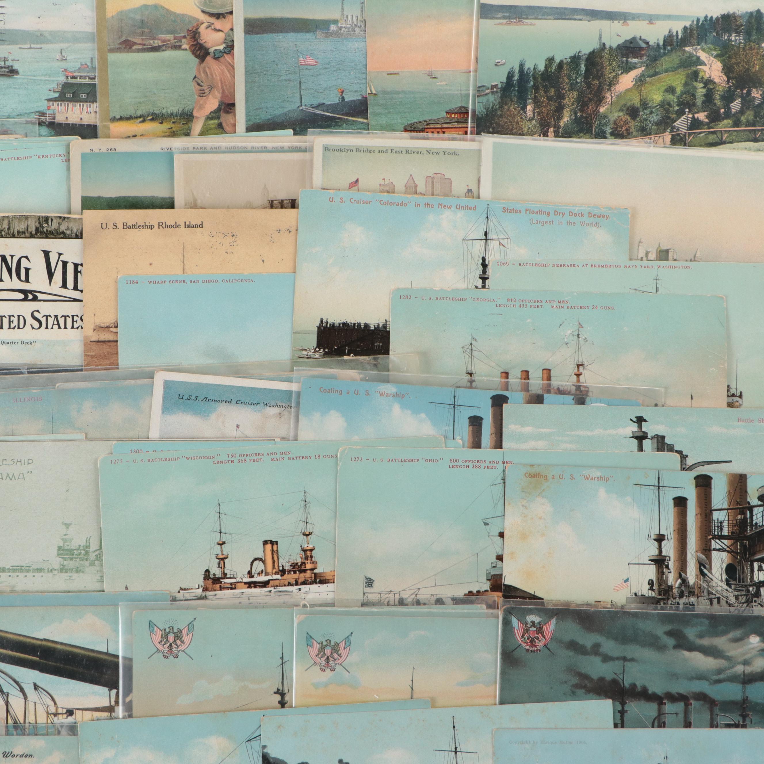 U. S. Naval and Patriotic Postcards Featuring Battleships, Early 20th ...
