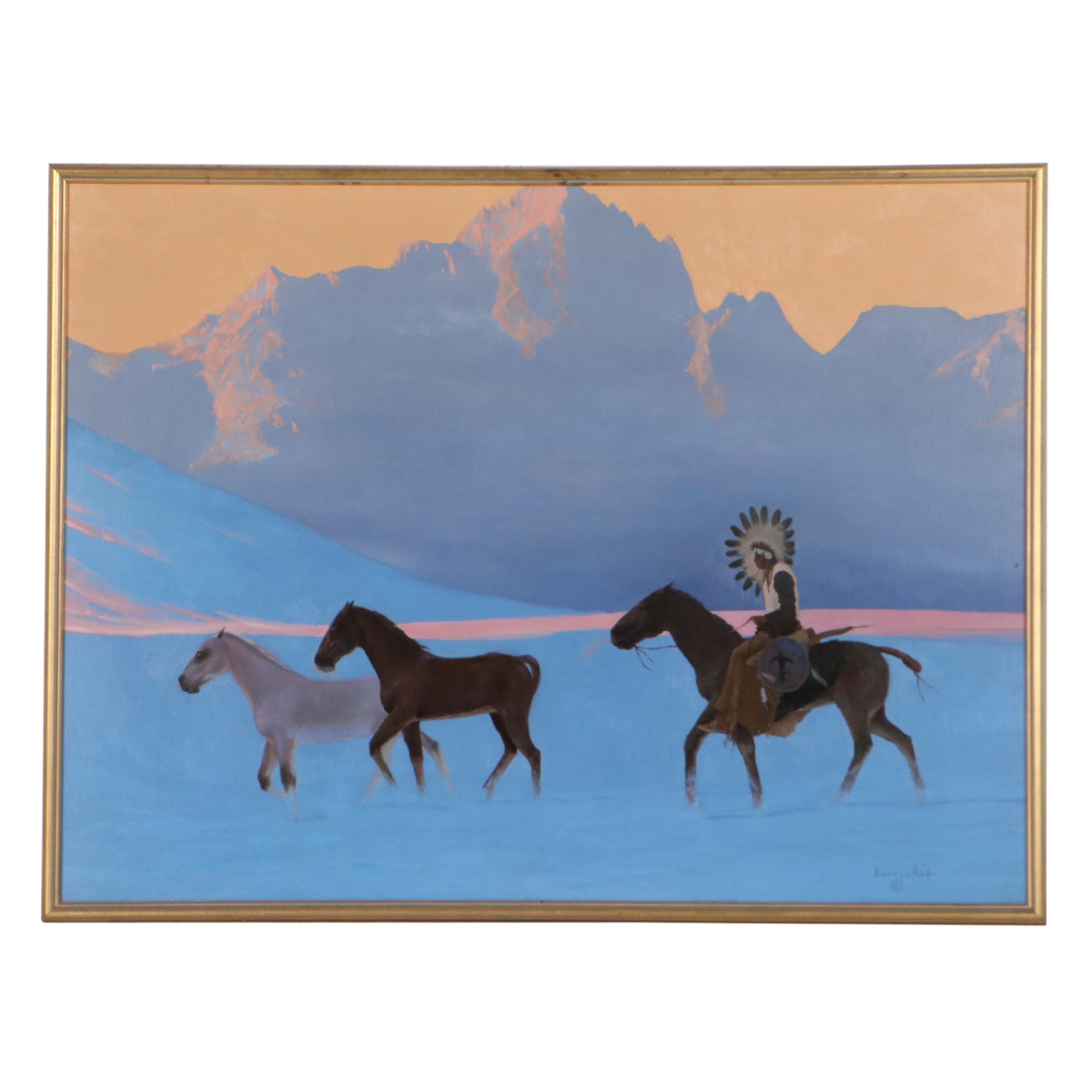 Chebon Barnoski Figural Landscape Oil Painting "Crossing the Divide" | EBTH